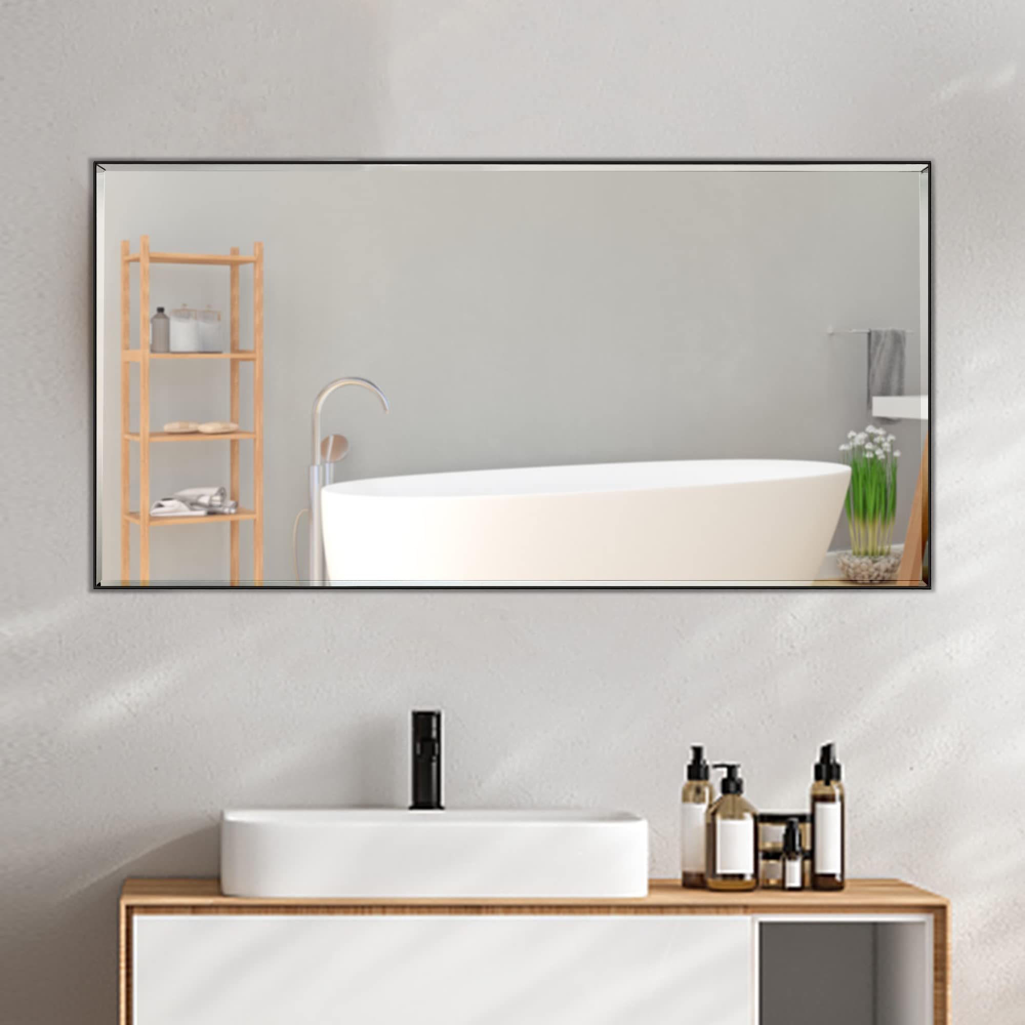 Bonverre 27 x 40 Inch Beveled Edge Rectangle Wall Mirror, Aluminum ...