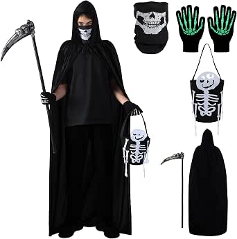 Amazon.com: ULEMON Halloween Grim Reaper Costumes Scary Adult Black ...