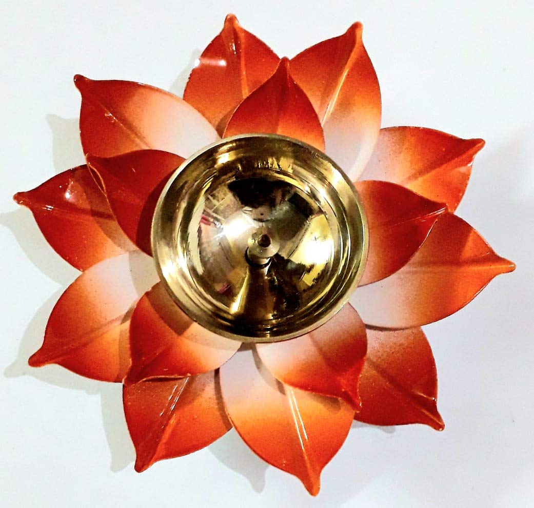 Buy S.S TRADERS Brass Lotus Deepak in Orange Leaf for Pooja A ...