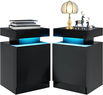 Amazon.com: oneinmil Nightstand Set of 2 with LED Lights,Night Stand ...