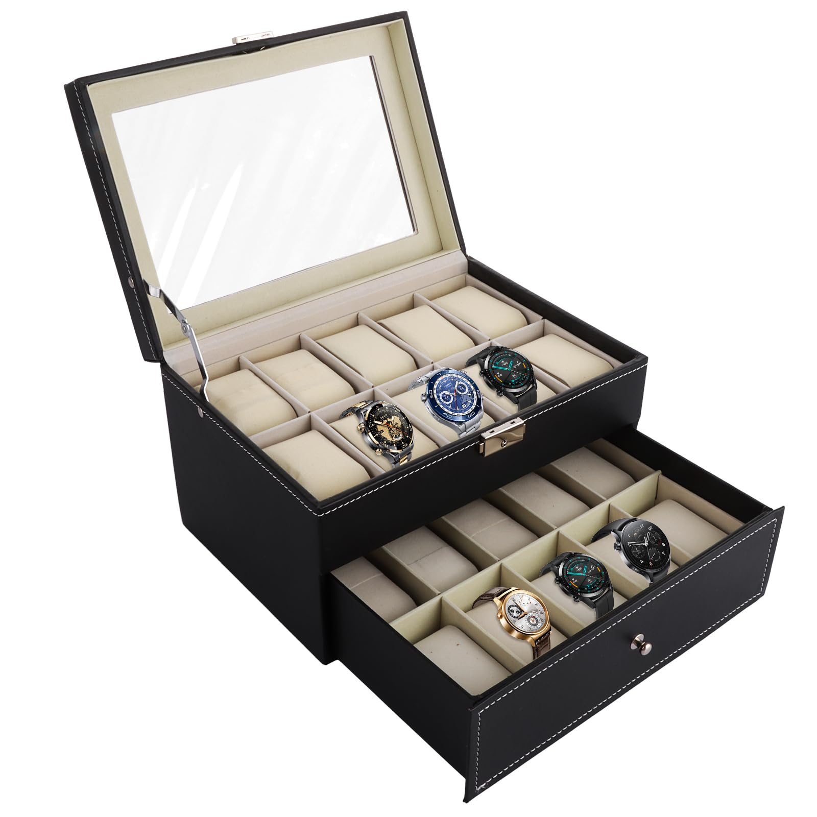 Amazon.com: YAYODS 20 Slots Watch Box for Men, 2 Layers Watch Display ...