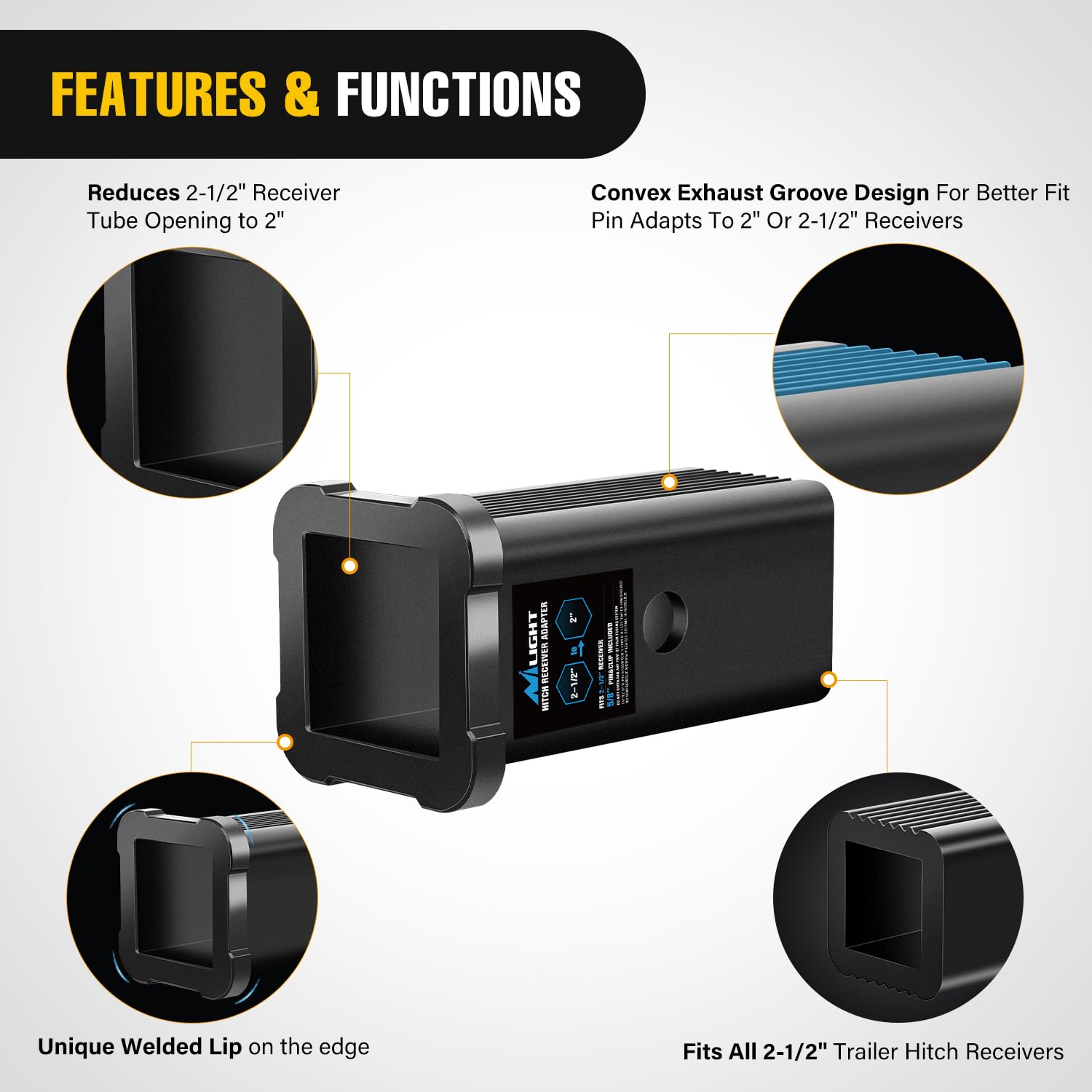 Snapklik.com : Trailer Hitch Receiver Extender Adapter Reducer 2-1/2 To ...