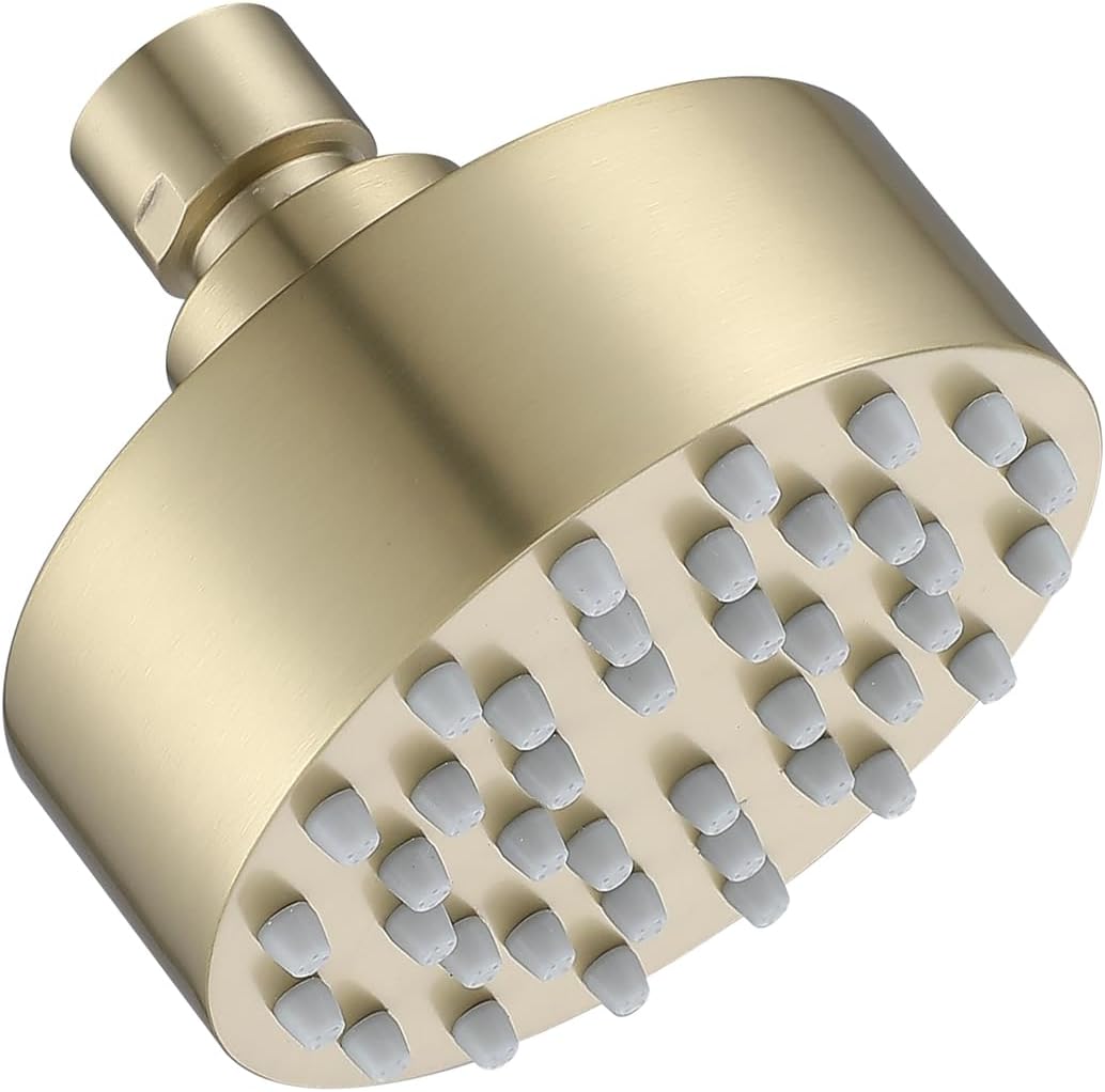 RANDOM Brushed Gold Shower Head Round Power Shower Head High Pressure ...