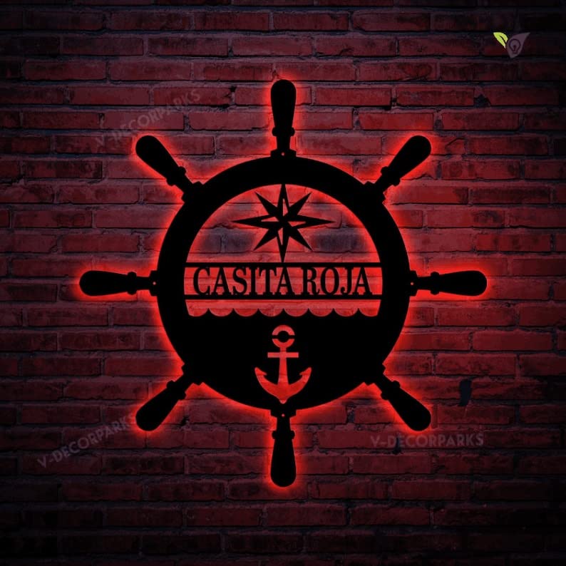 Amazon.com: POLYS Metal Sign With Led Light Custom Yacht Wheel Nautical ...