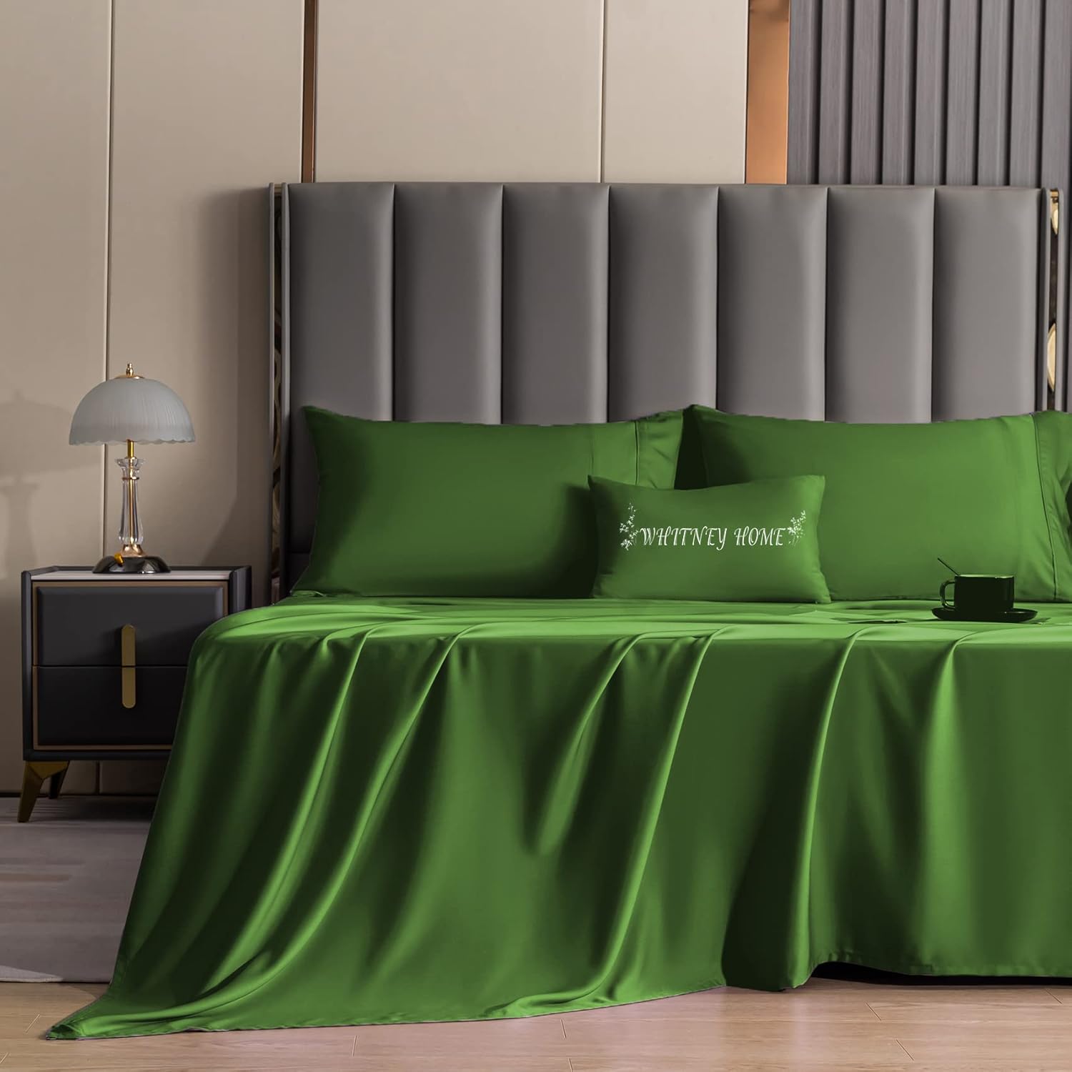 Queen Size Sheet Set Green 4 Piece Bamboo Sheets Soft Breathable Fitted