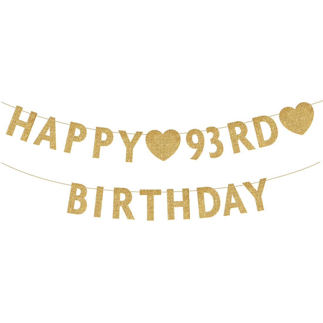 Amazon.com: Gold Happy 93rd Birthday Banner, Glitter 93 Years Old Woman ...