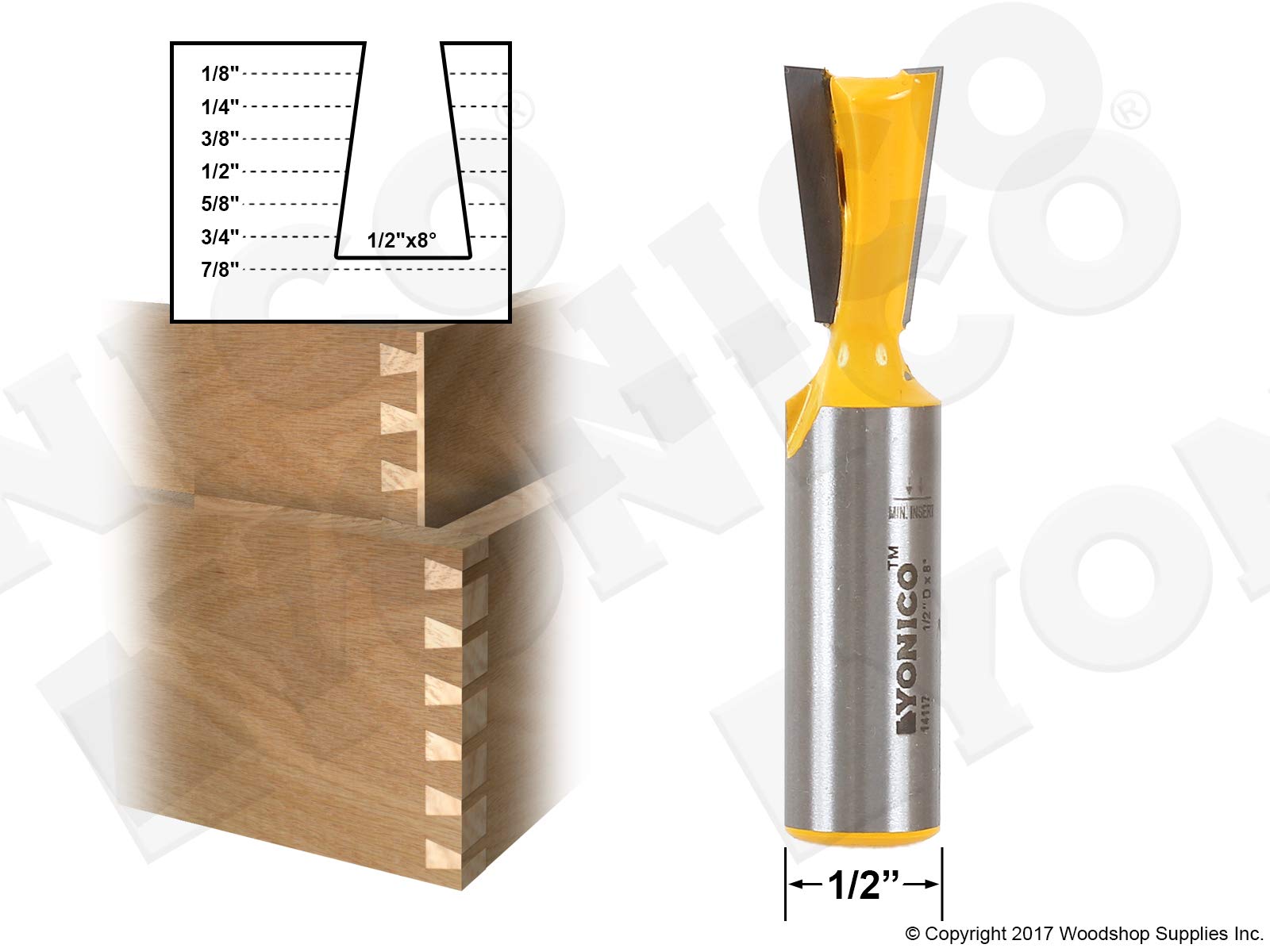 Snapklik.com : YONICO Dovetail Router Bit 8 Degree X 1/2-Inch 1/2-Inch ...