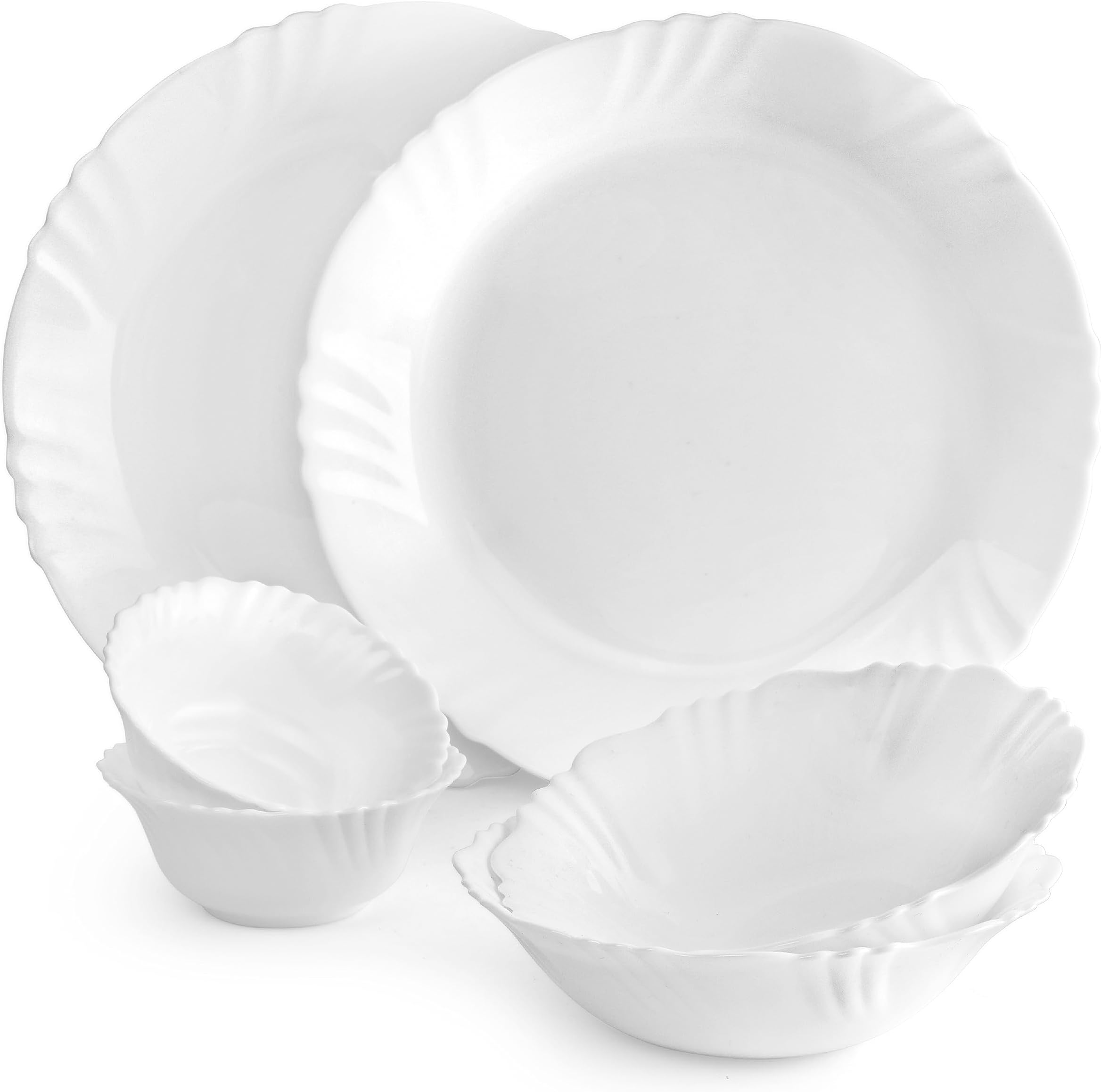 Larah by Borosil Plain White Silk Series Opalware Dinner Set | 19 ...