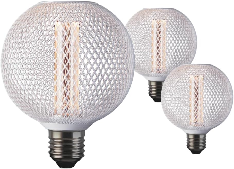 Decorative LED Edison Lightbulb (Pack of 3) White Mesh Cage, Large ...
