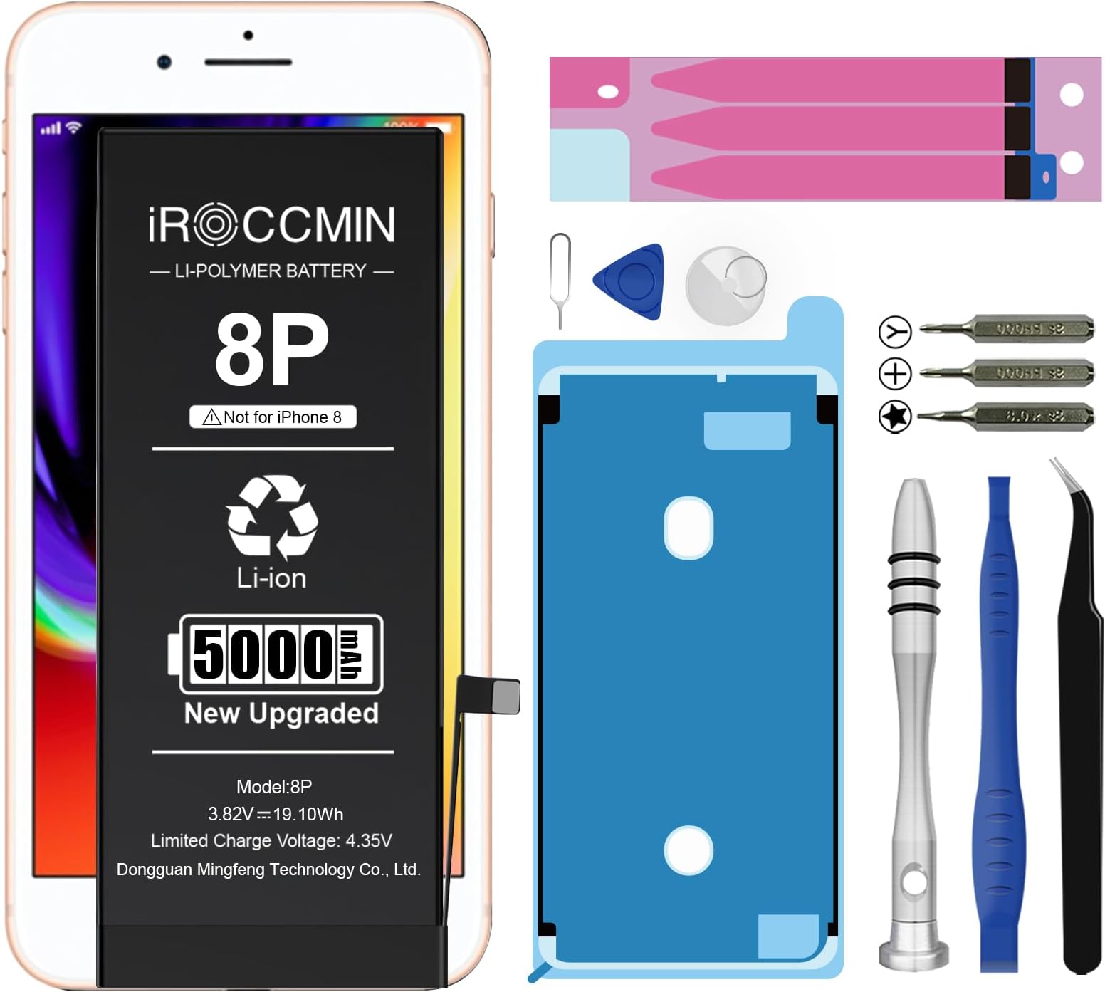 Amazon.com: iROCCMIN Replacement for iPhone 8 Plus Battery,5000mAh High ...