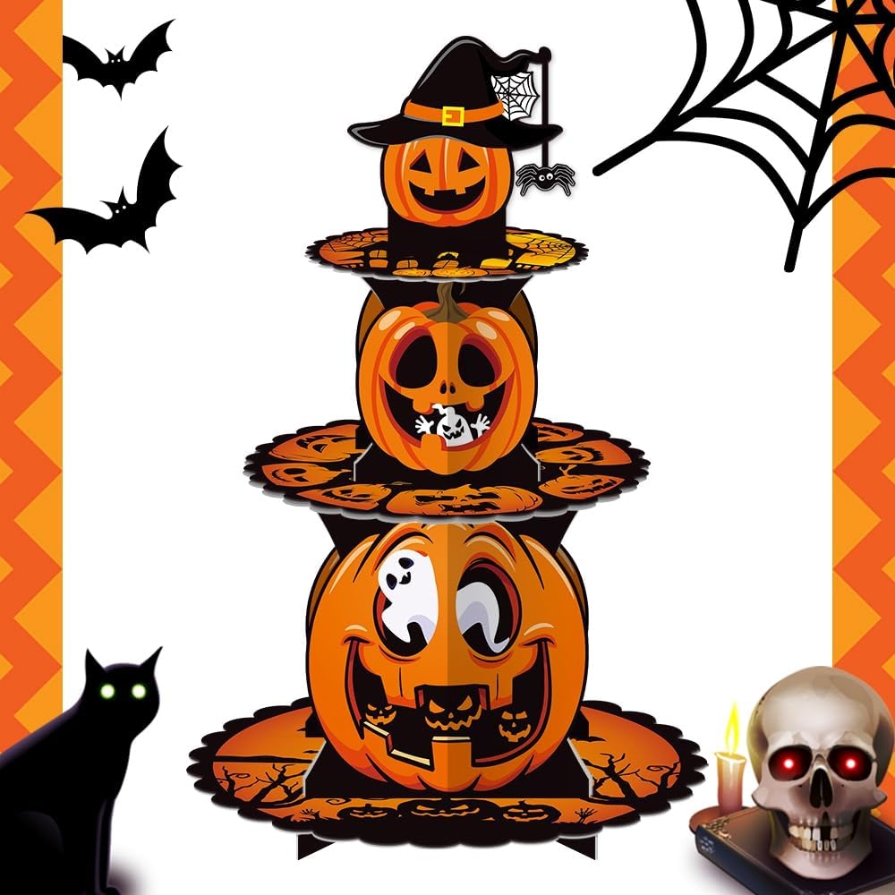 Amazon.com | Halloween Pumpkin Cupcake Stand, 3 Tier Cardboard Cake ...