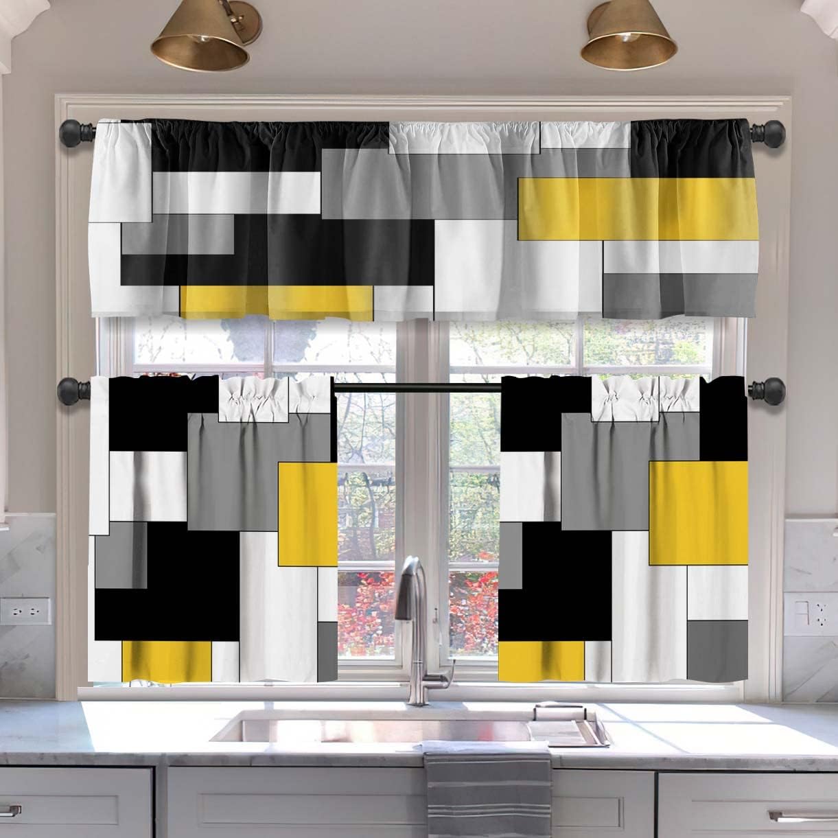 Amazon.com: MCALK Yellow Blackout Kitchen Curtains Tiers and Valances ...