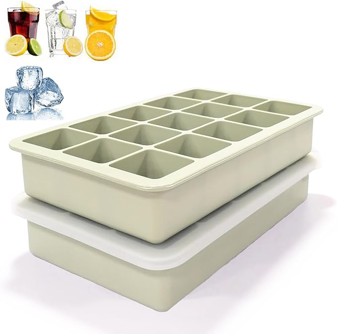 Amazon.com: Silicone Ice Cube Trays Set of 2, Easy Release 15 Square ...