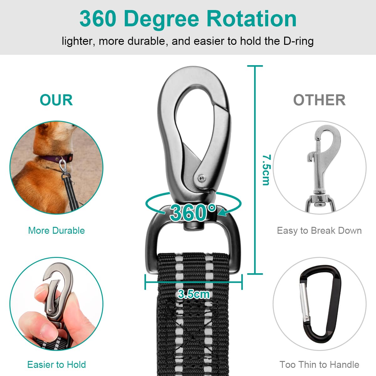 Philorn Dog Lead Heavy Duty, 2m Adjustable Length 5-in-1 Multifunction ...