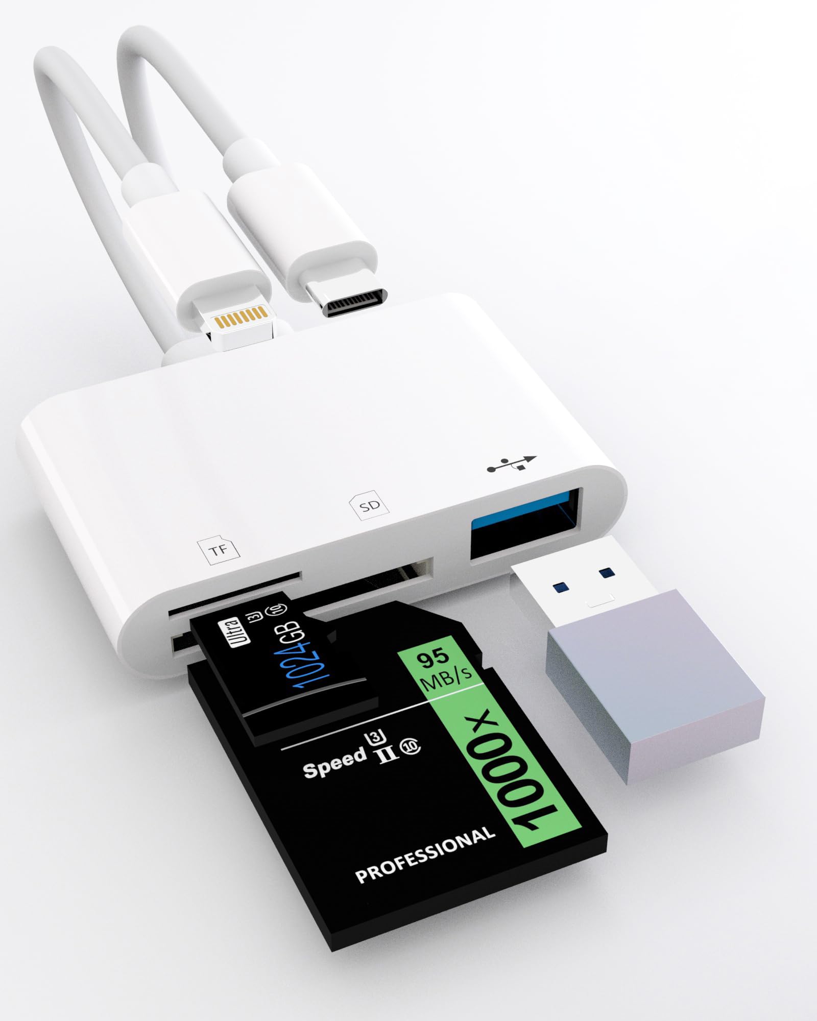 3 in 1 USB C SD Card Reader for iPhone 15/14, Dual Connector OTG ...