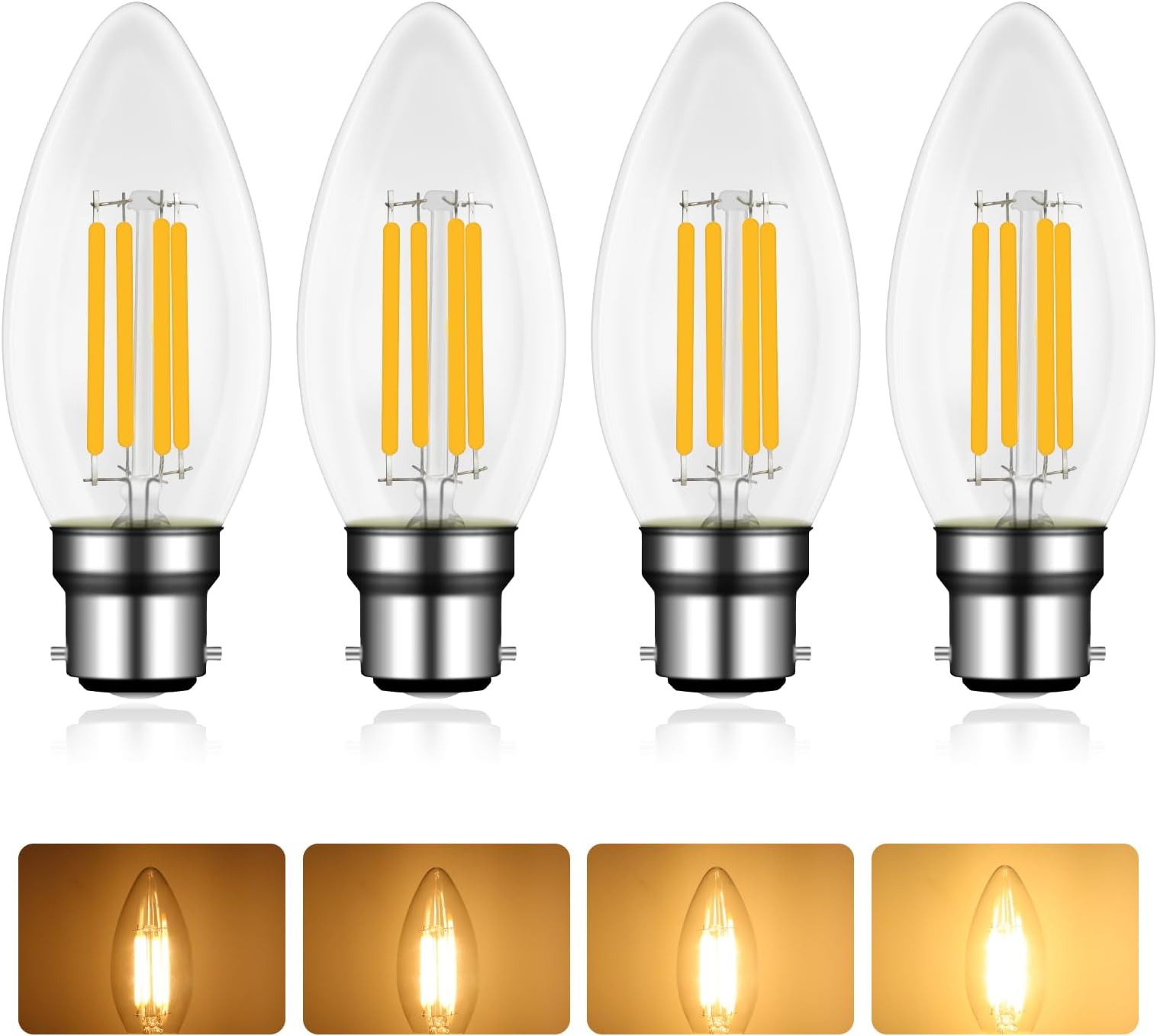 LVWIT B22 LED Filament Candle Bulb, C35 Bayonet Light Bulbs,470Lm, 4W ...