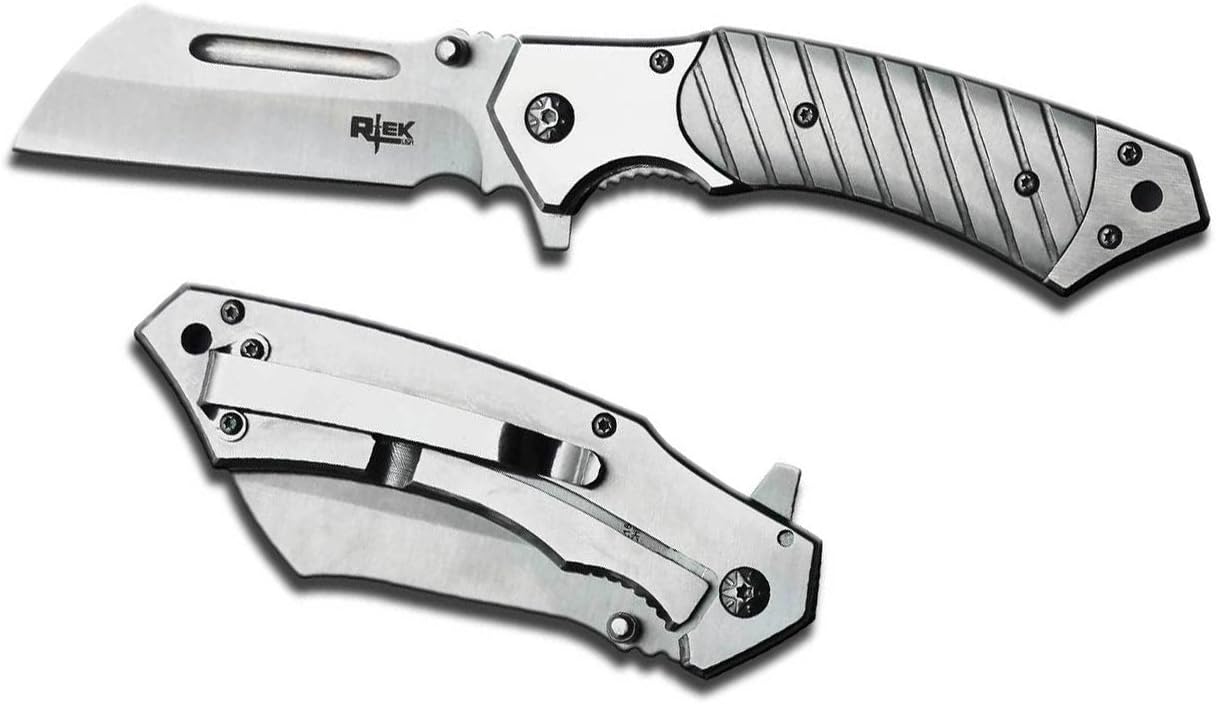 Noveltees - SILVER HANDLE CLEAVER BLADE 8 INCH FOLDING POCKET KNIFE ...