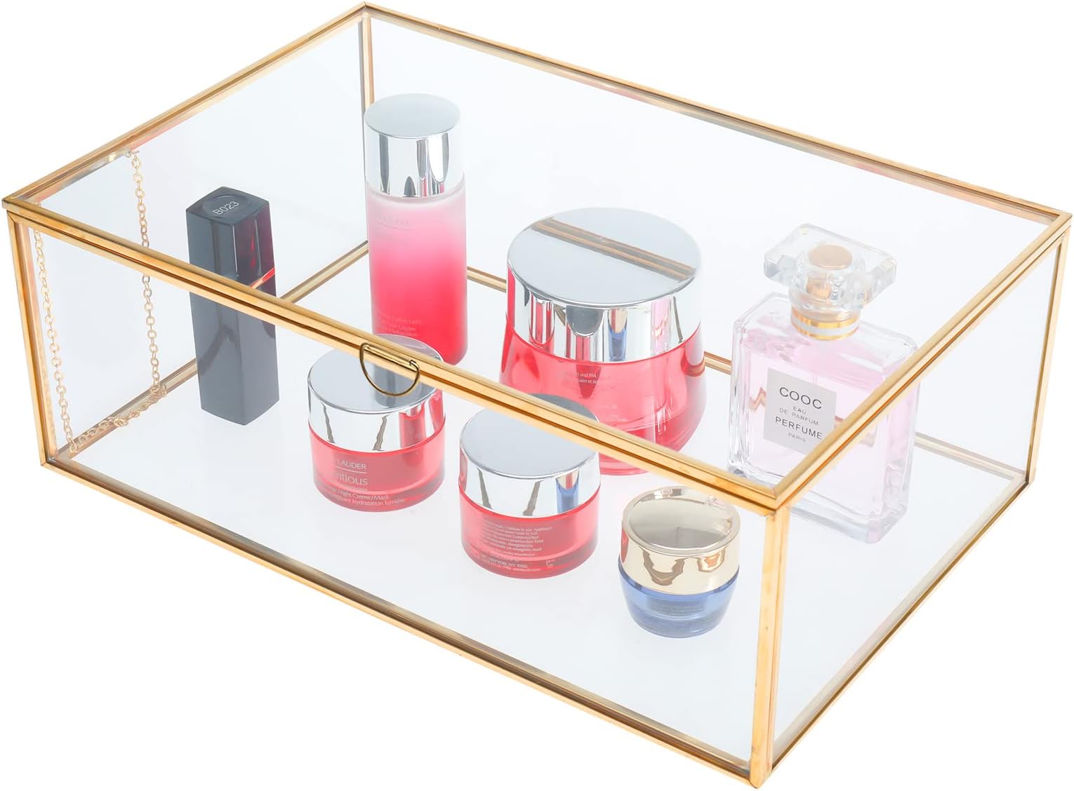 Amazon.com: MyGift Glass Jewelry Box, Vintage Style Brass Metal & Clear ...