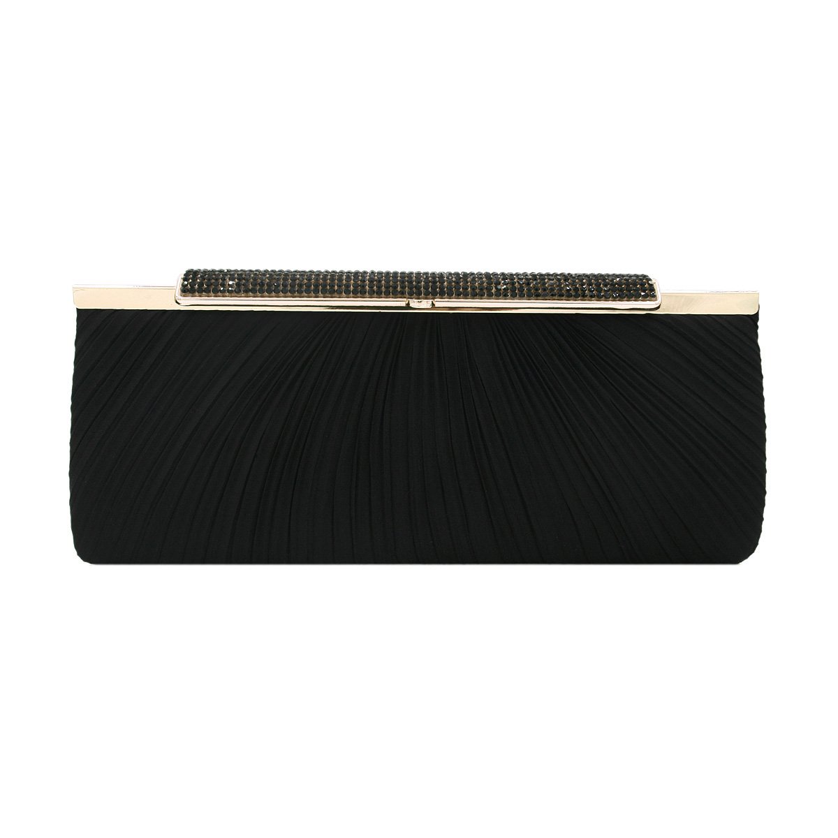 Elegant Pleated Satin w/Crystal Top Hard Frame Clutch Evening Bag ...