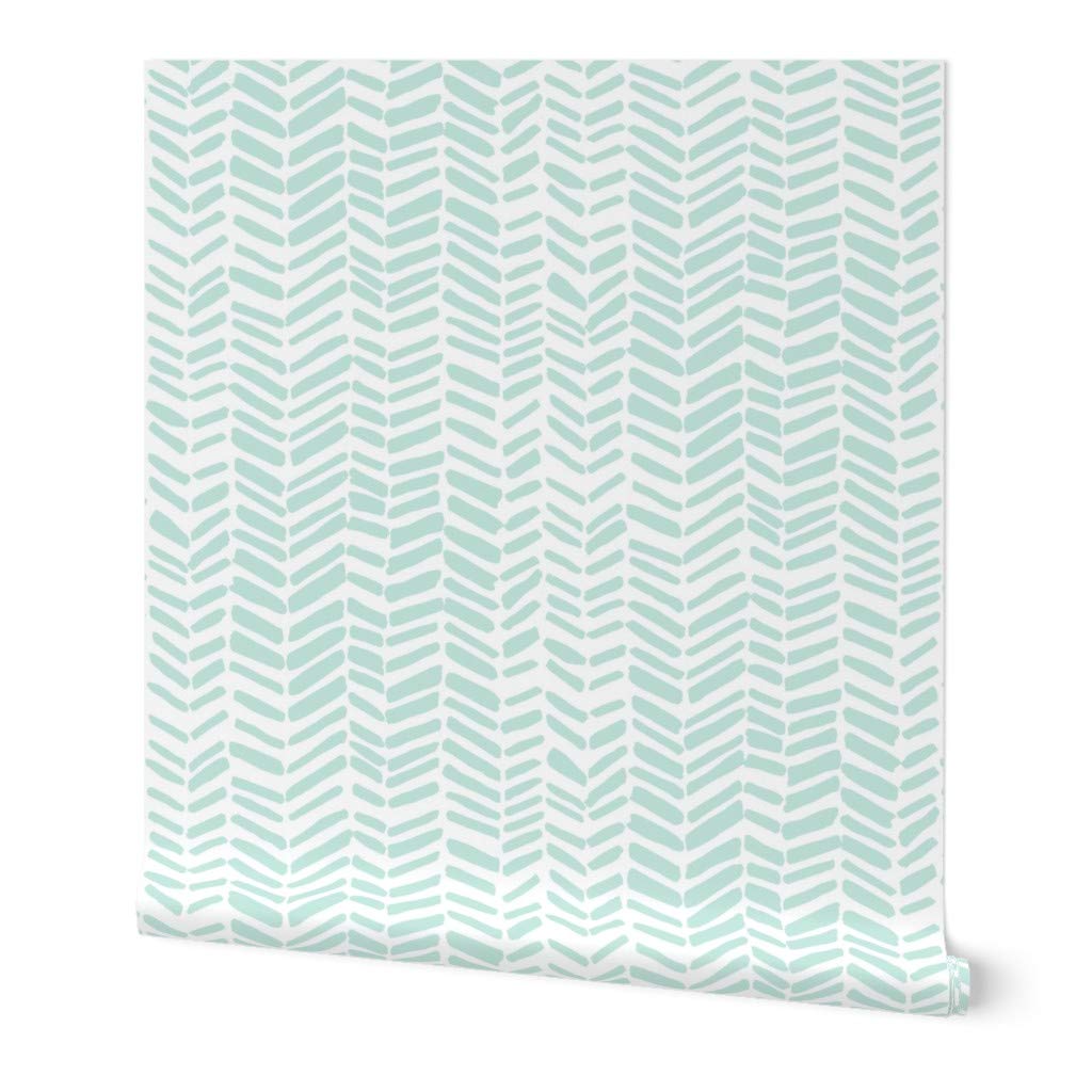 Aqua Chevron Background Peel & Stick Wallpaper 9ft X 2ft Pastel Aqua