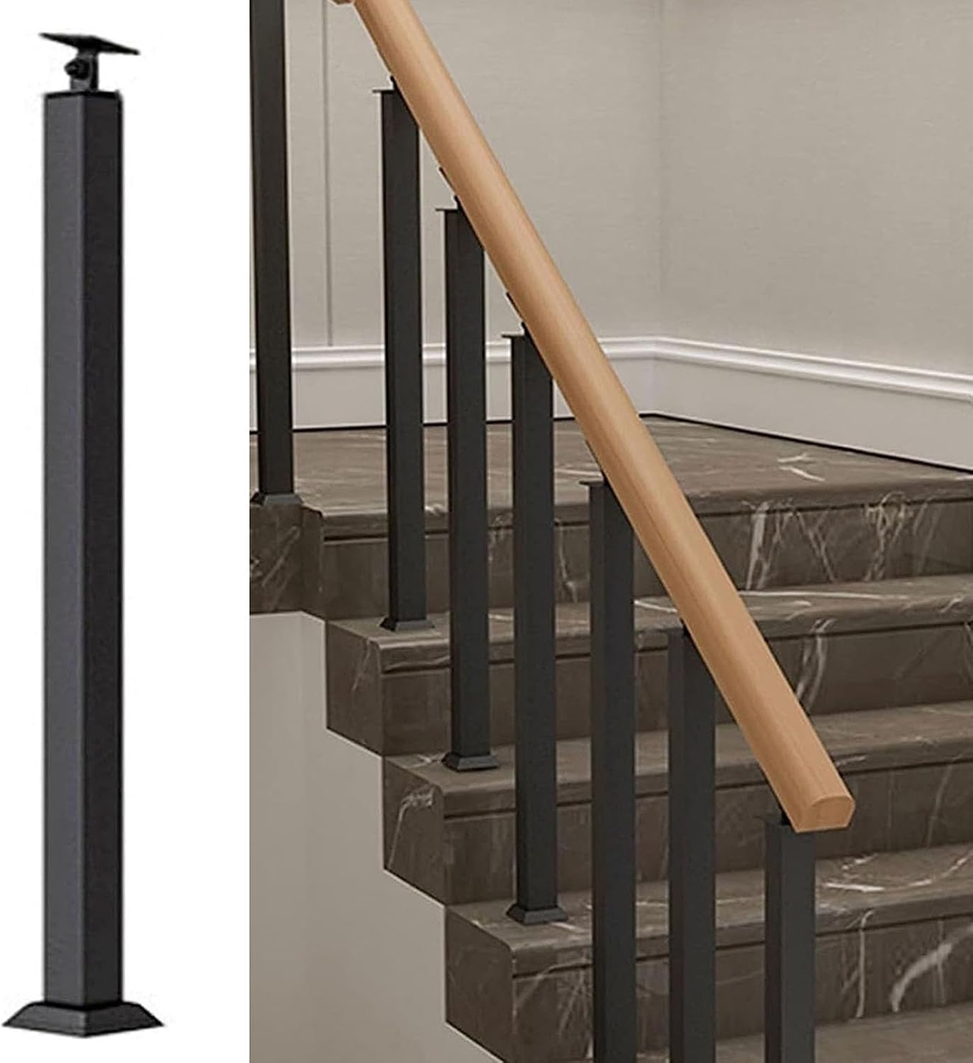 Amazon.com: Square Railing Spindles - Black Stair Transition Handrail ...