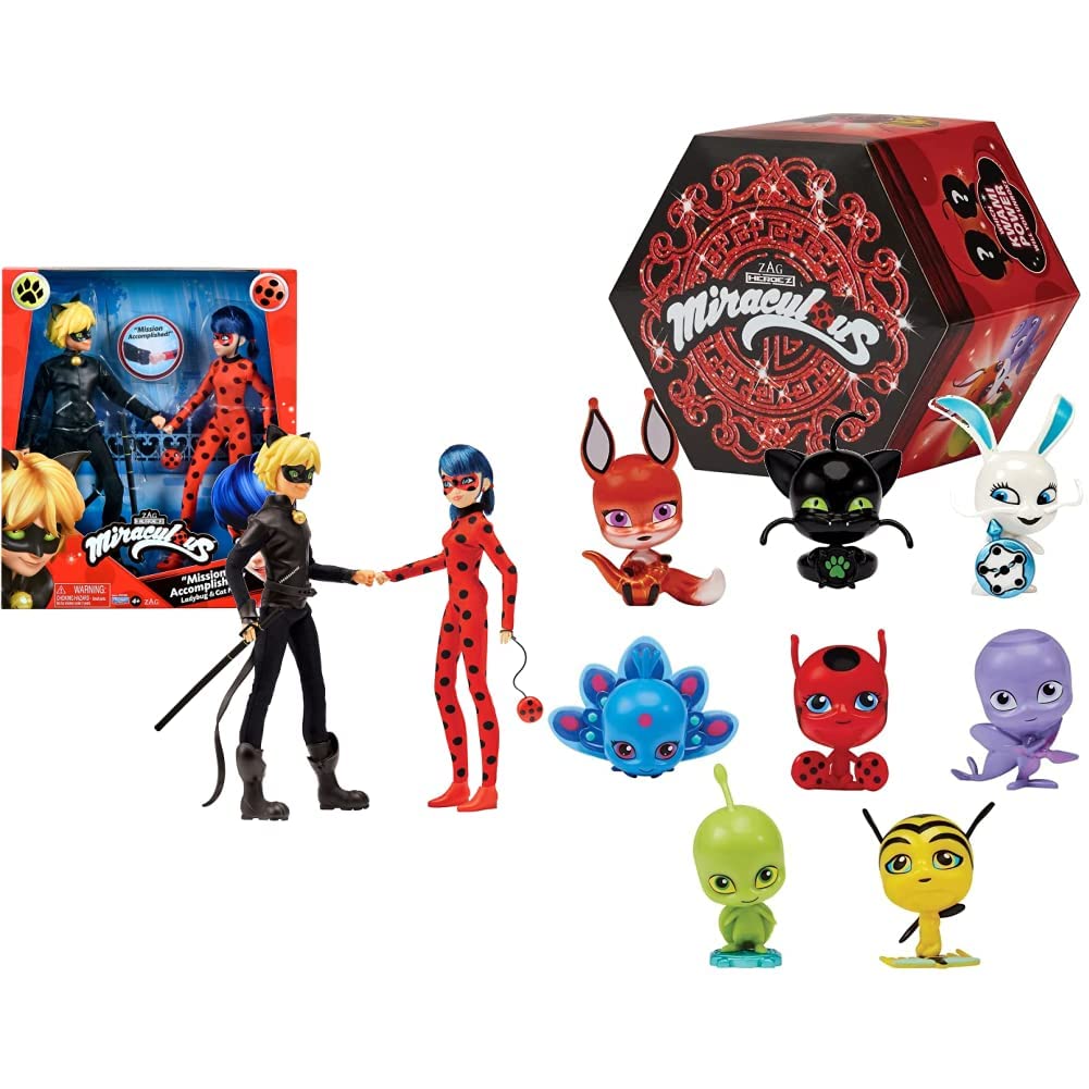 Buy Miraculous Fashion Dolls 2 Pack & Bandai Ladybug And Cat Noir Kwami ...