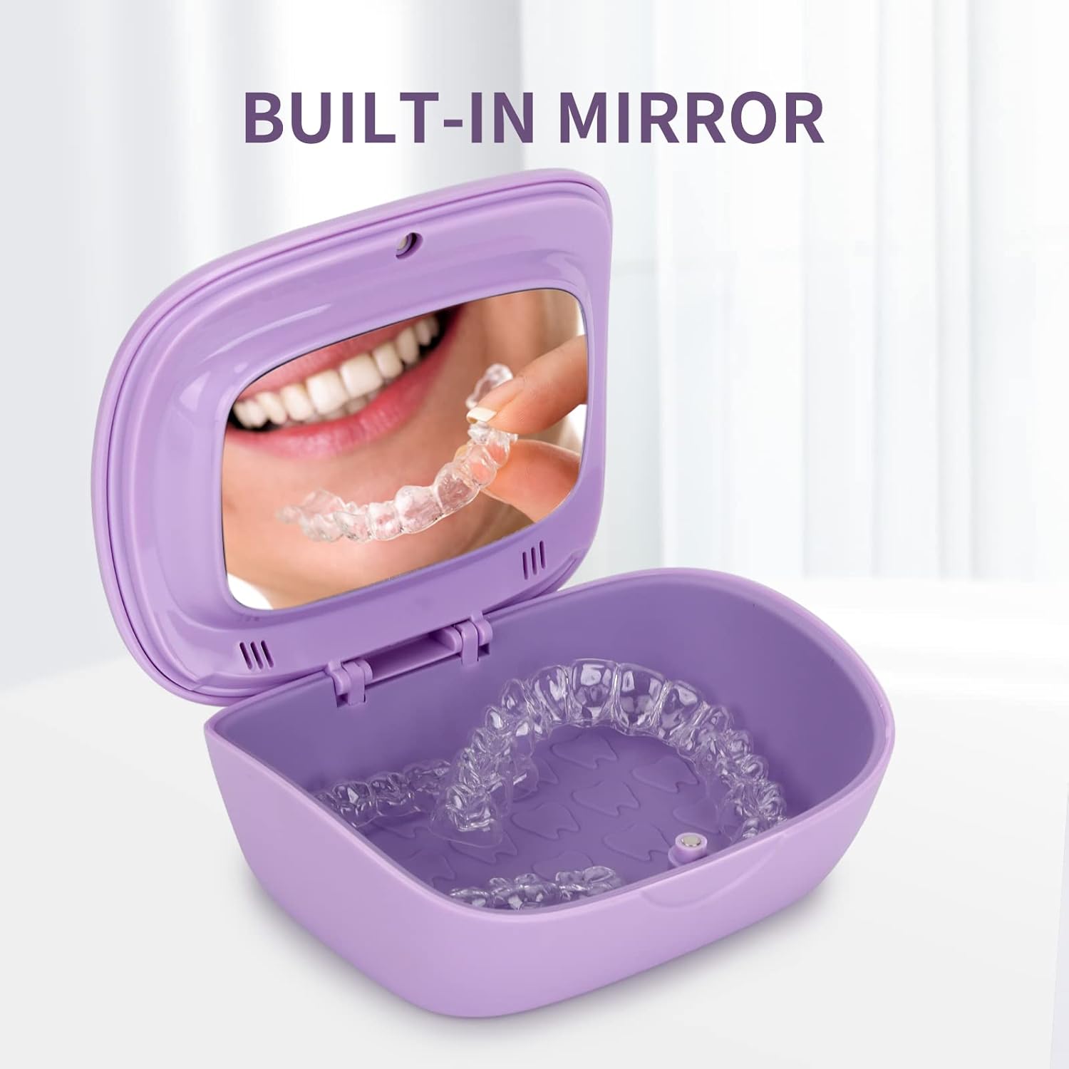 Denture Bath Box CupWith mirror Dental braces Kit Portable Retainer ...