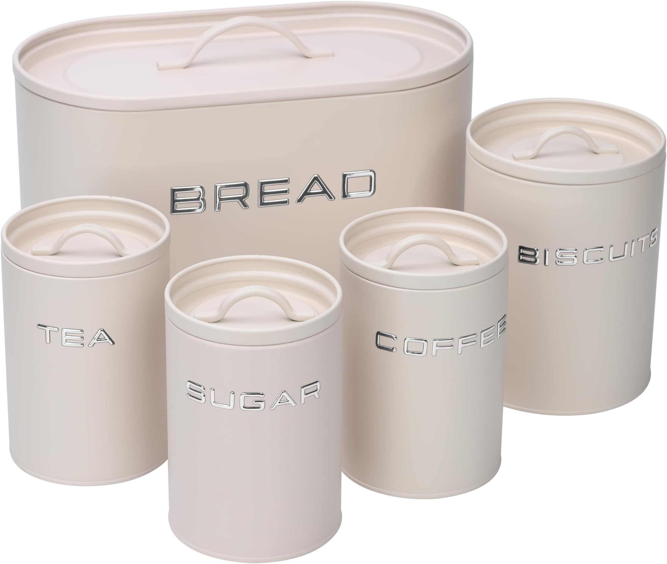 simpa 5PC Vintage Style Matt Cream Metal Kitchen Storage Set Including ...