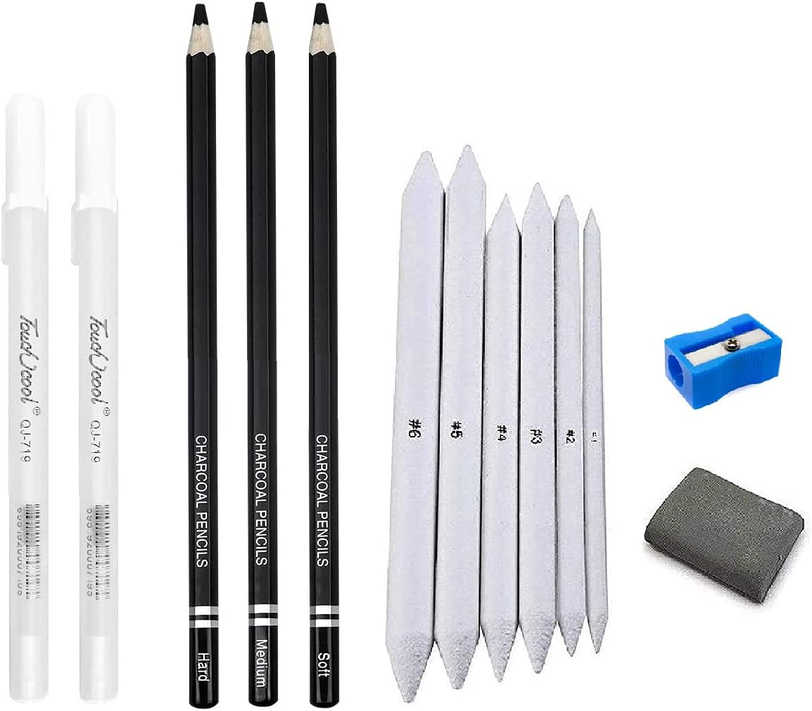 ArtZON Pencil Drawing Kit: 10 Graphite Pencils, 3 Charcoal Pencils ...