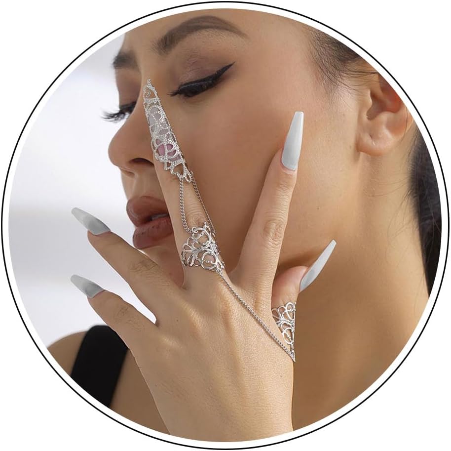 Amazon.com: Zeshimb Chain Full Finger Rings for Women Silver Flower ...