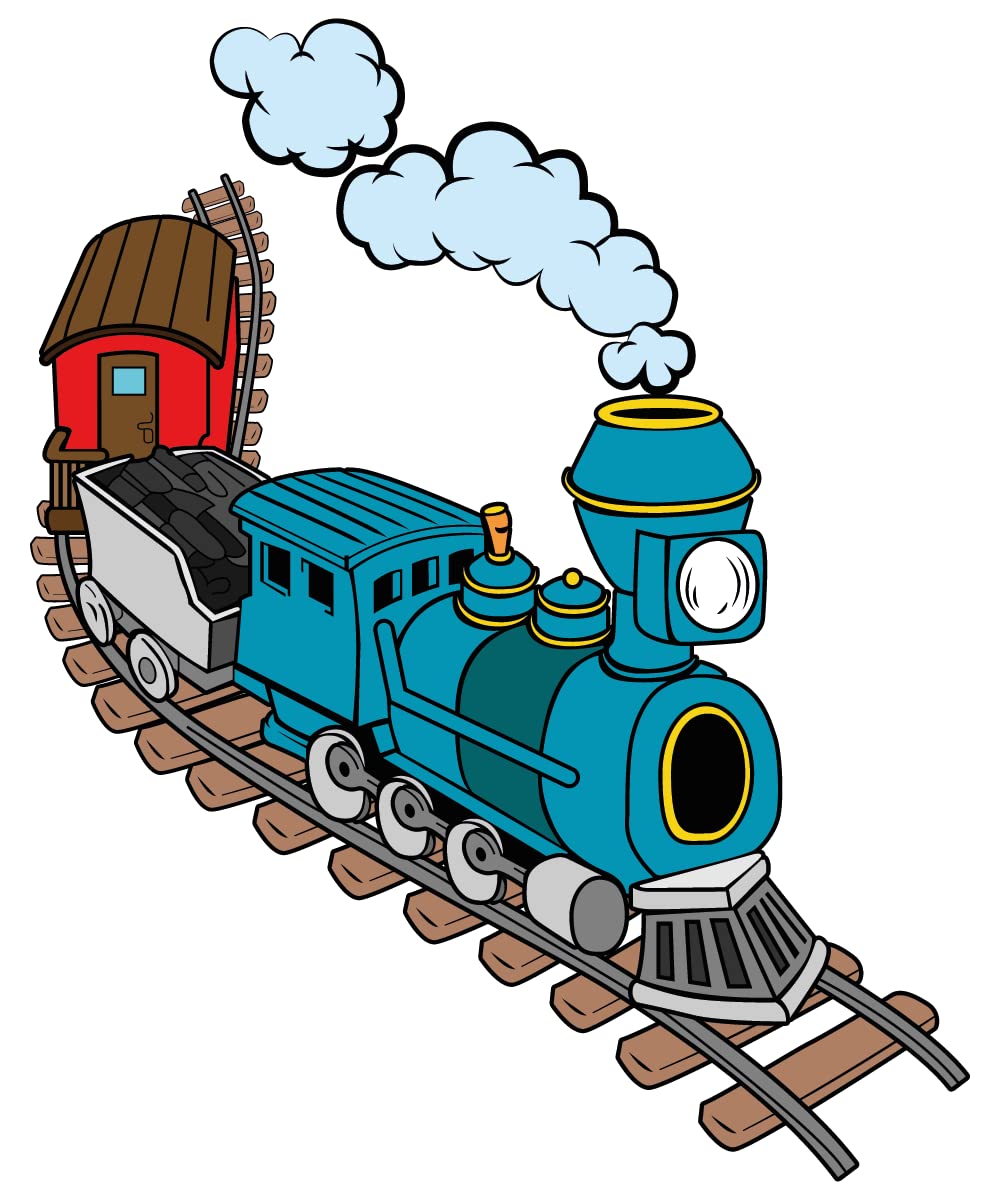 Amazon.com: Cartoon Vintage Coal Train with Visible Smoke on a Railway ...