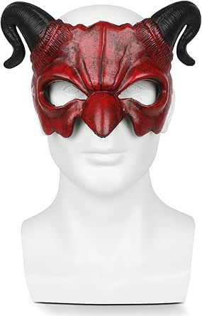 Amazon.com: Pigmiss Devil Mask Scary Half Face Demon Goat Sheep Horns ...