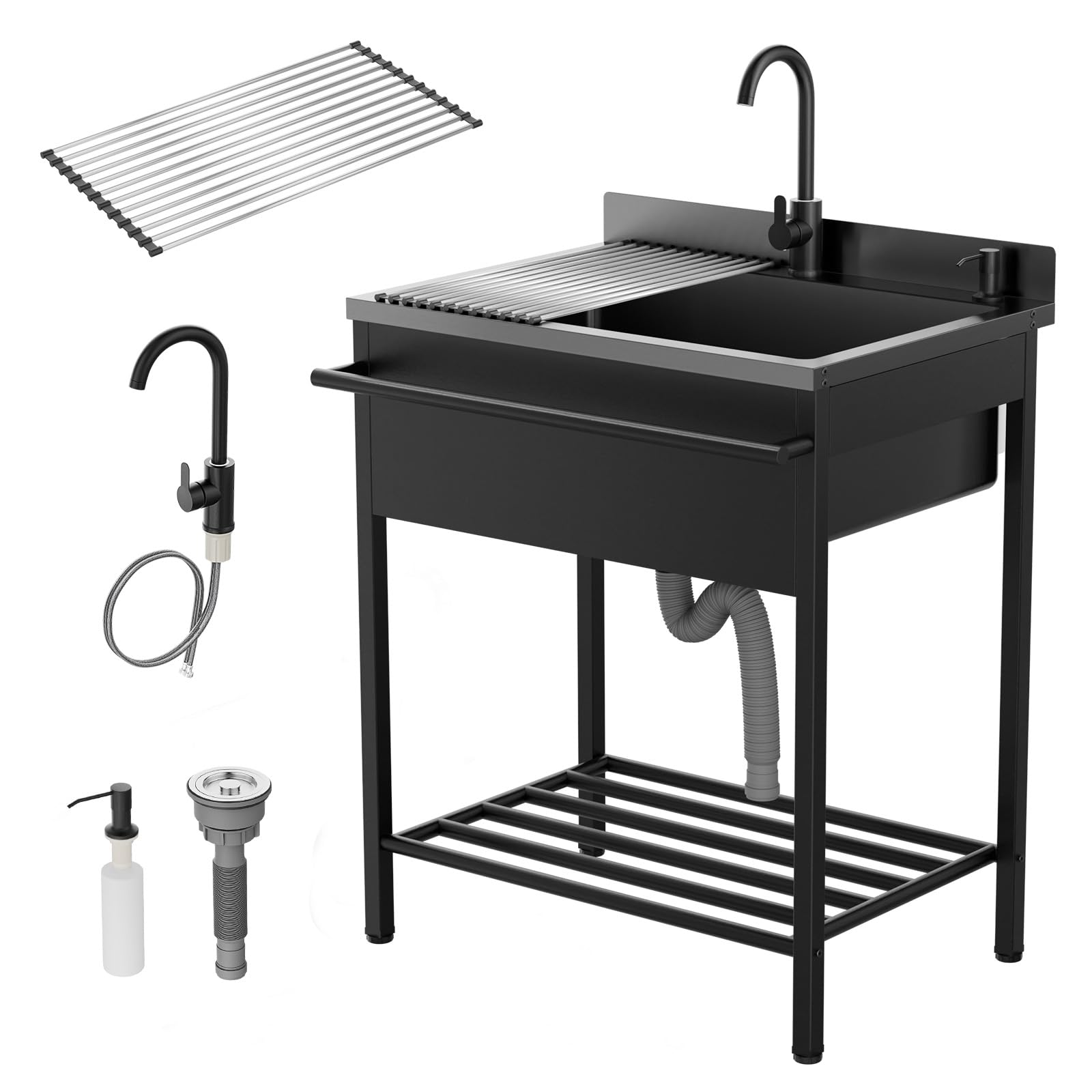 ROVSUN Stainless Steel Utility Sink, Free Standing with Faucet ...