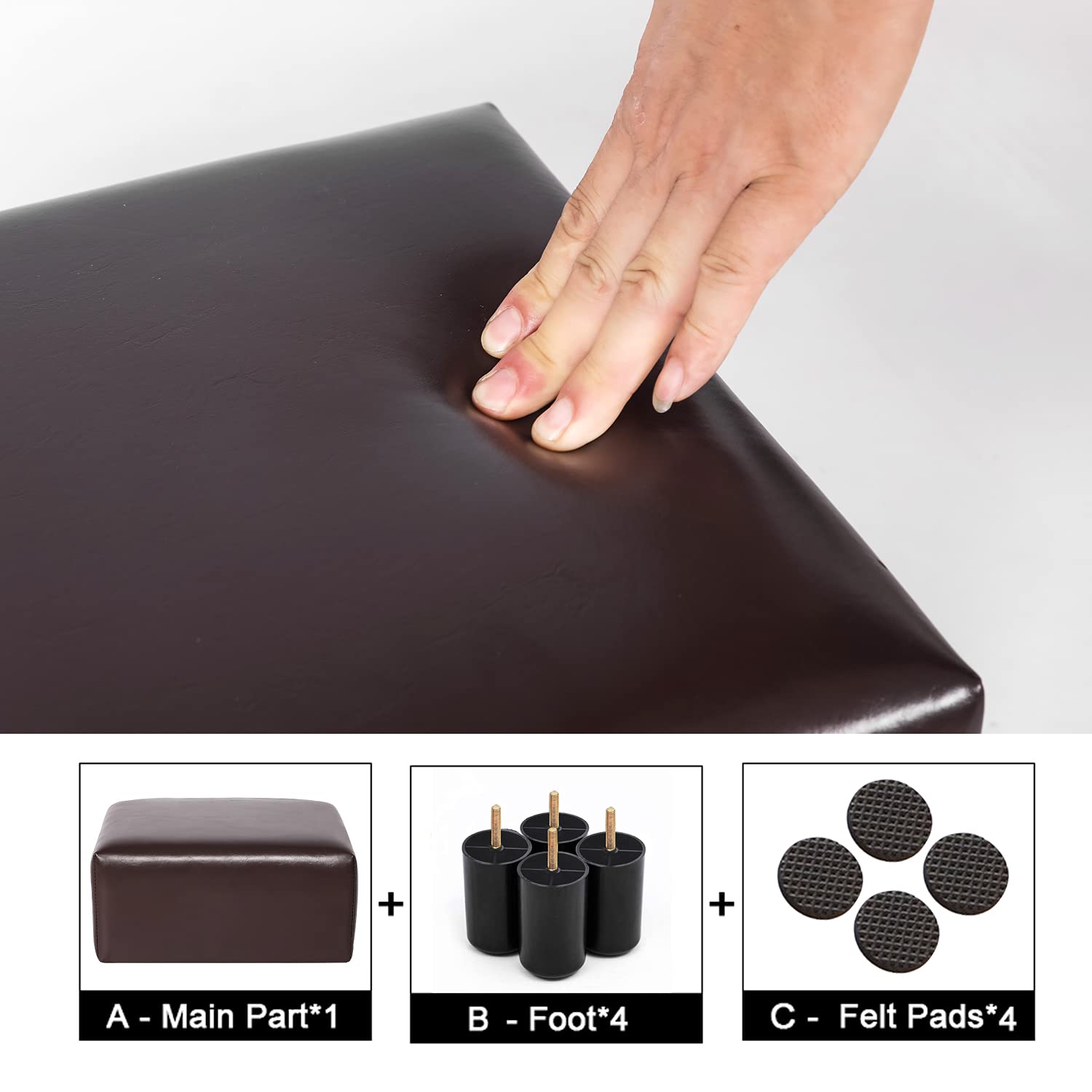 Joveco Small Footstool Ottoman Faux Leather Footrest Modern Square Foot ...