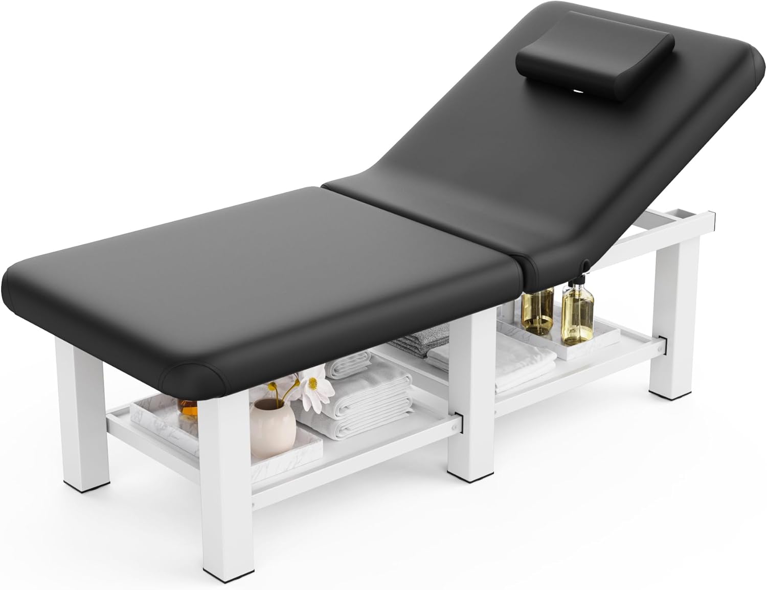 Amazon.com: Folding Stationary Massage Table with Backrest and Storage ...