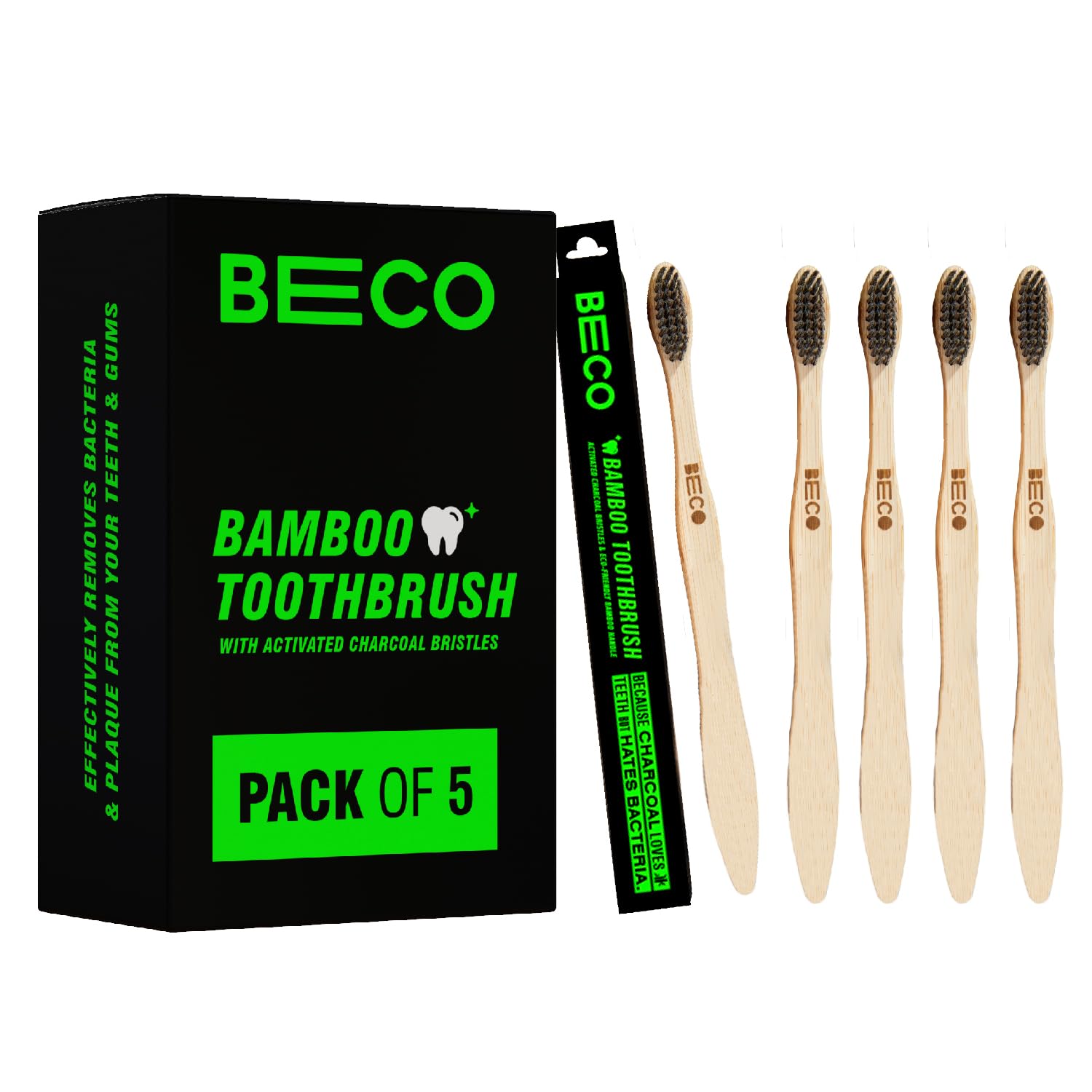 Beco Compostable Bamboo Toothbrush with Ultra-Soft Charcoal activated ...