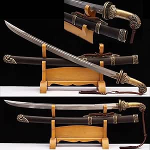 Amazon.com : DD Sword Folded Steel Clay Tempered Qing Waist Dao Ebony ...