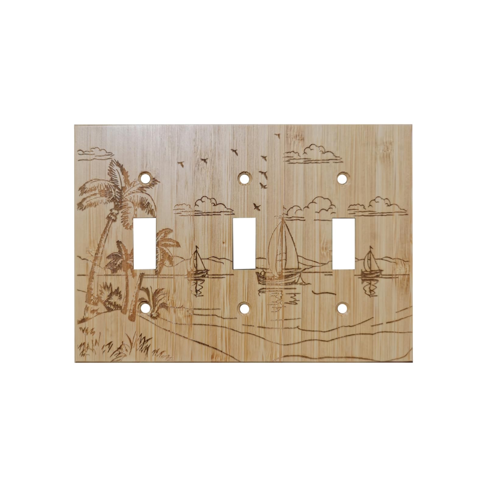 Wood Bamboo Triple Toggle Decorative Light Switch Cover 3 Gang ...