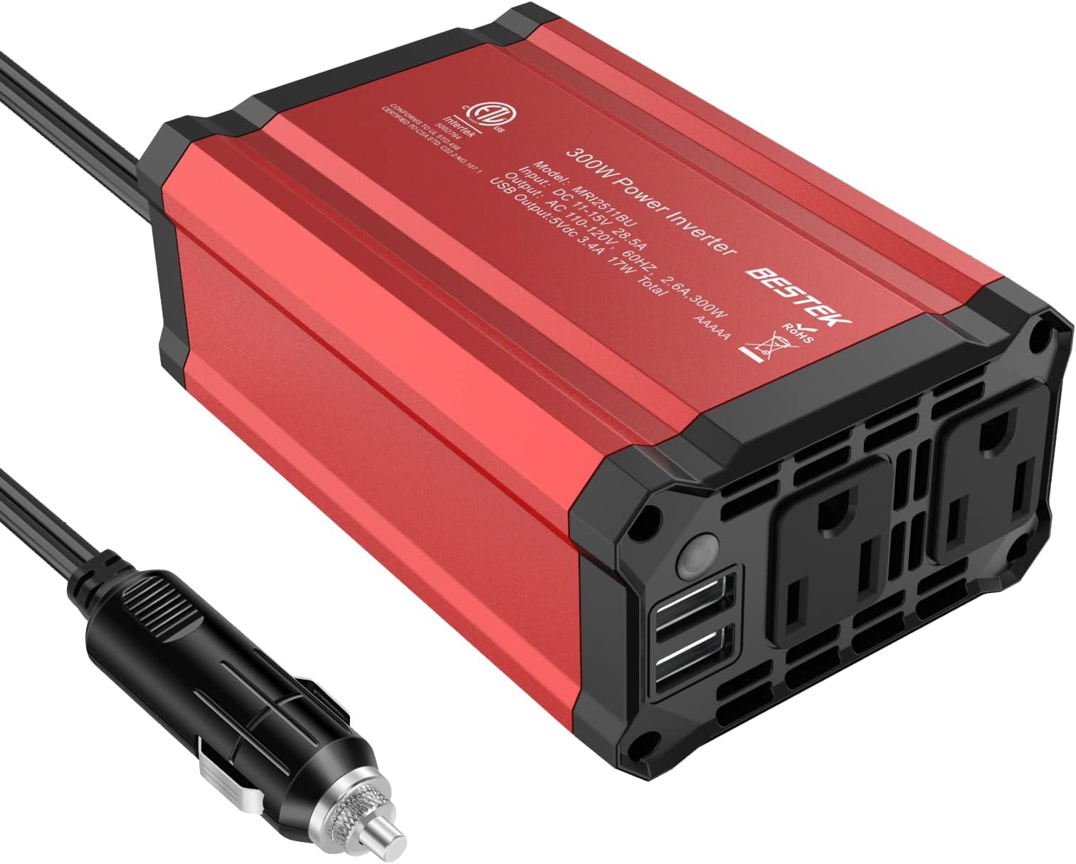 Amazon.com: BESTEK 300W Power Inverter DC 12V to 110V AC Car Inverter ...