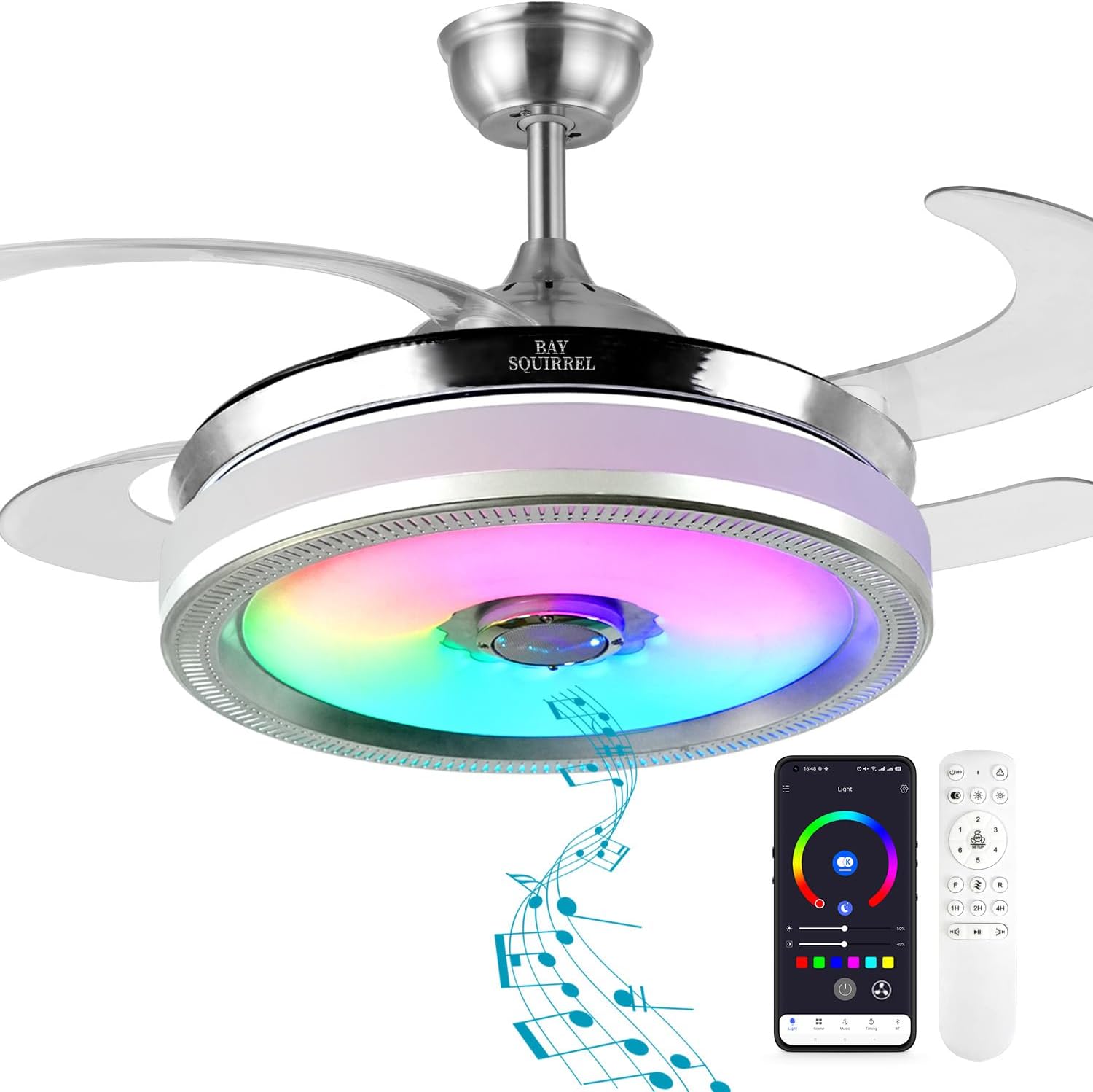 Amazon.com: BAYSQUIRREL Retractable Bluetooth Ceiling Fan with Light ...