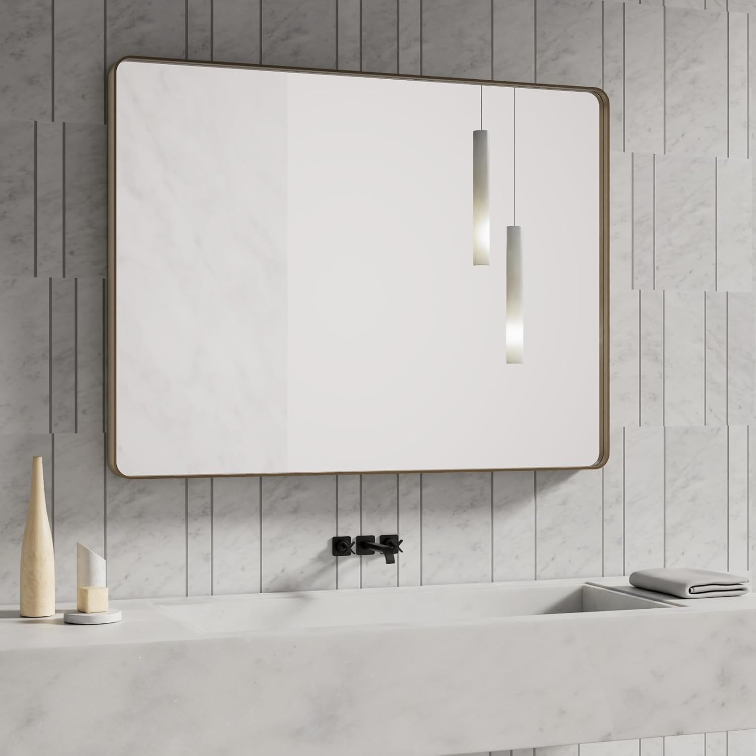 Amazon.com: JISOSO Bronze Bathroom Mirror 50x30 Inch, Brushed Bronze ...