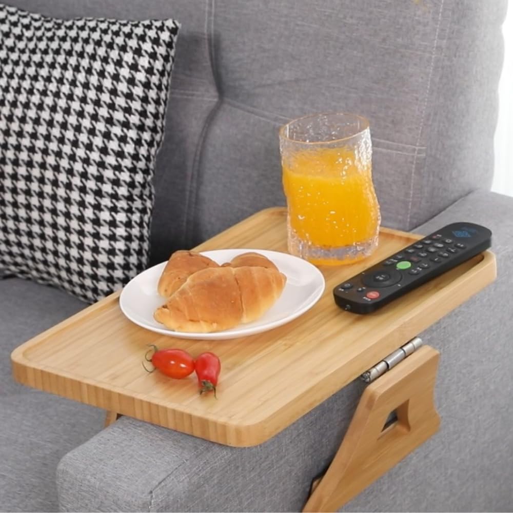 JanYoo Sofa Arm Tray Table Clip On Foldable Table for Wide Couches ...