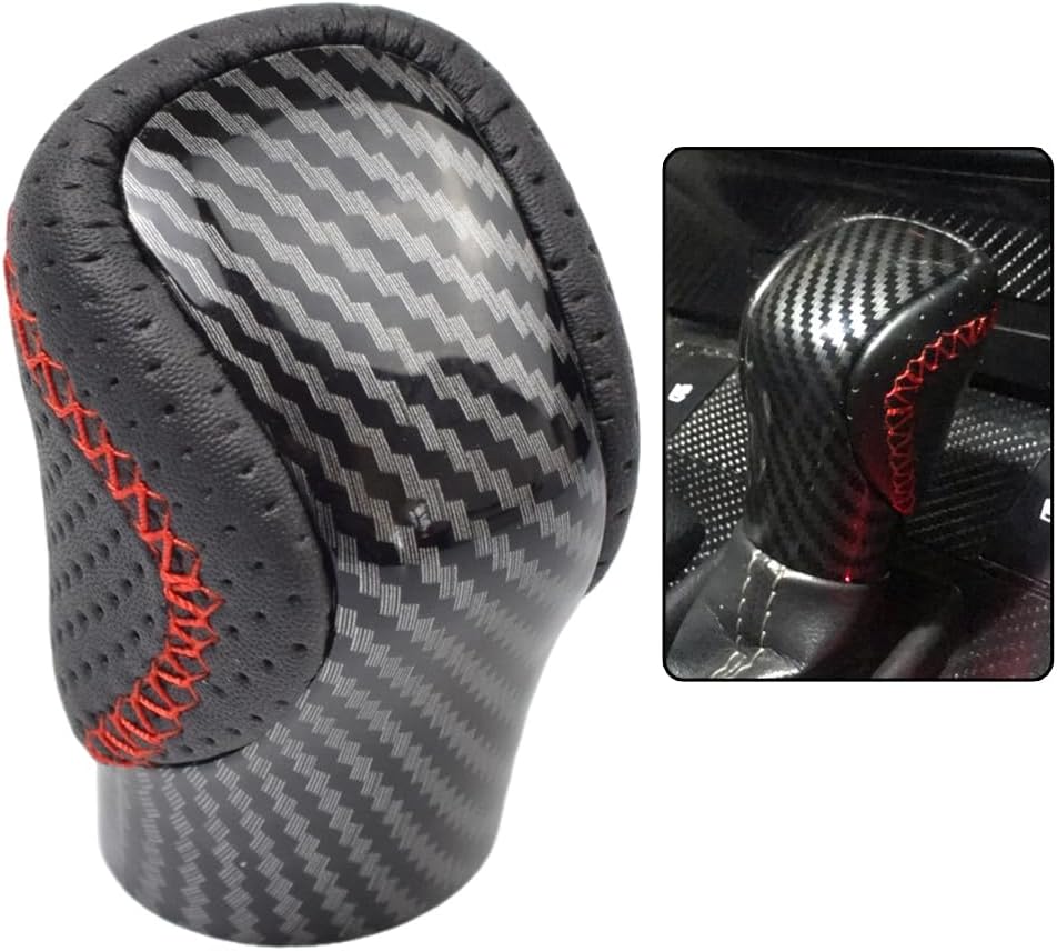 Amazon.com: Pursuestar Black Leather Carbon Fiber Gear Lever Shift Knob ...