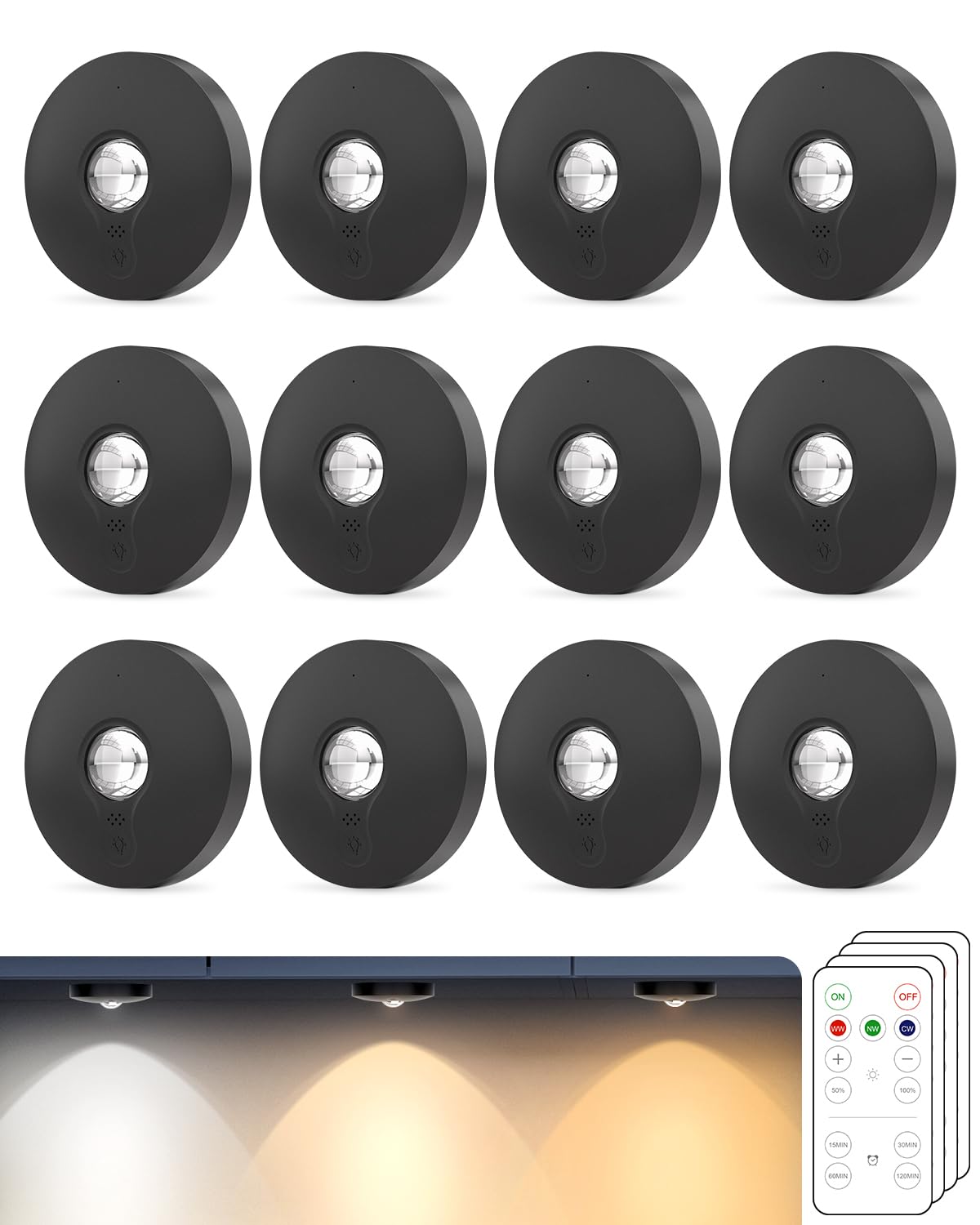 Aokpsrt Rechargeable Puck Lights with Remote Control, 1500mAh Battery ...