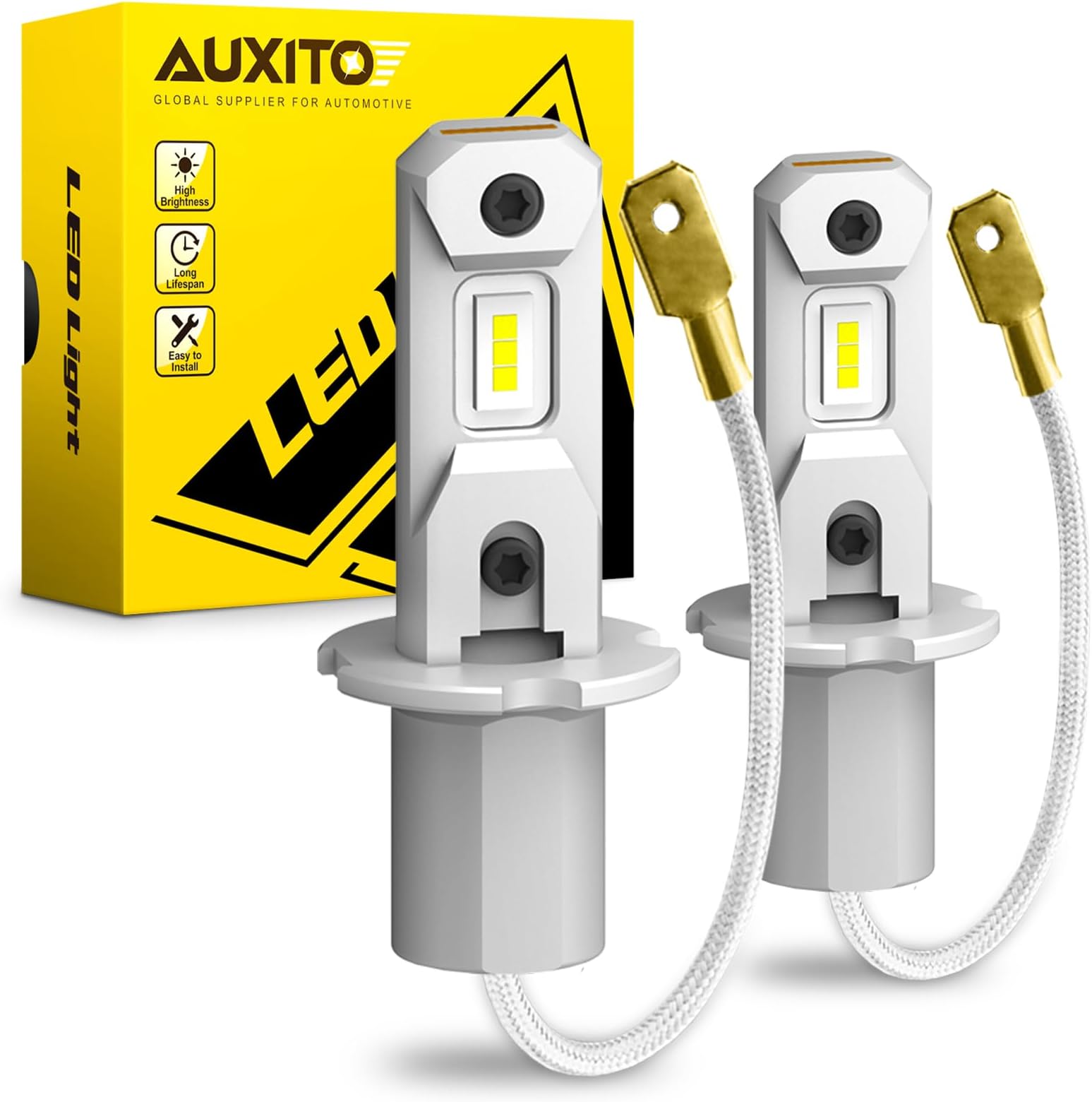 Amazon | AUXITO h3 led フォグランプ ホワイト h3 led 角度調整可能 h3 ショート ledバルブ 6500k 小型 高輝度 ファンレス ノイズ対策 一体型 無極性 ...