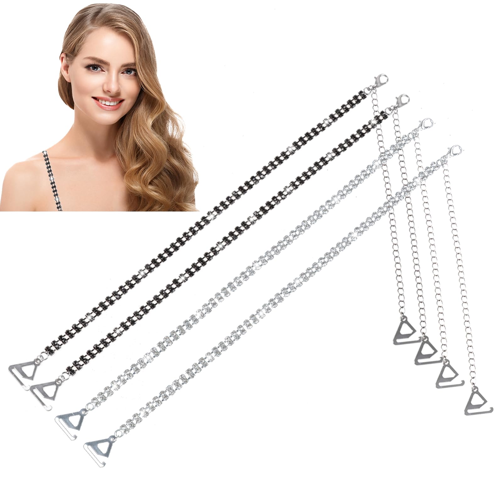 LLMSIX 2 Pairs Rhinestone Bra Strap, Adjustable Invisible Shoulder ...