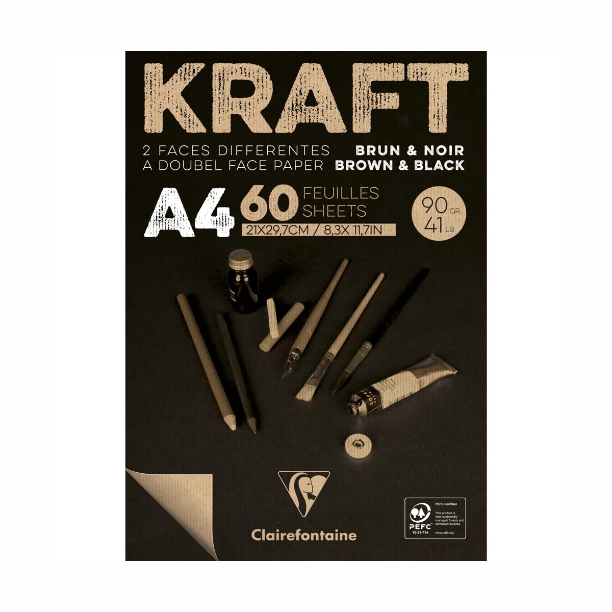 Clairefontaine - Ref 975818C - Kraft Black and Brown Paper Pad (60 ...