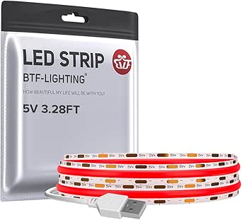 Amazon.com: BTF-LIGHTING FCOB USB Powered Red Color COB LED Strip ...