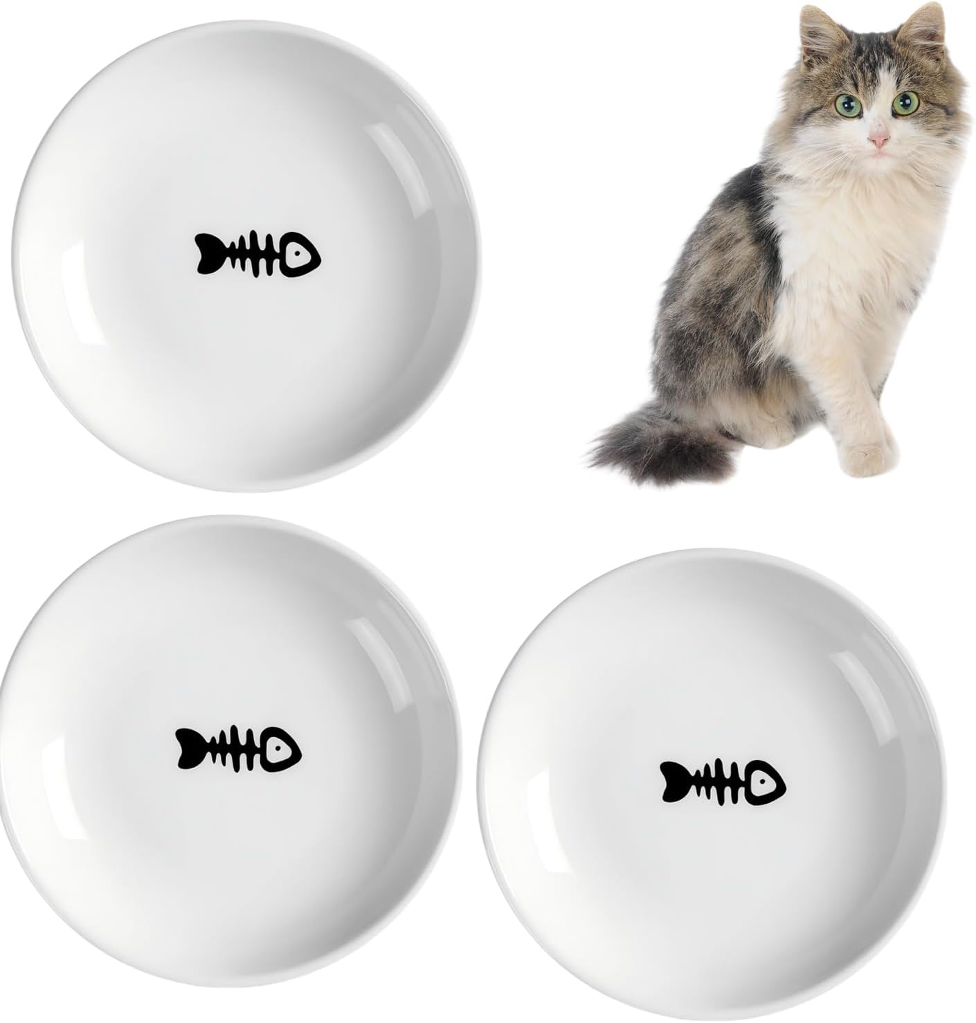 3PCS 5.9 inch Ceramic Cat Bowls,Wide Shallow Cat Dishes,Whisker ...