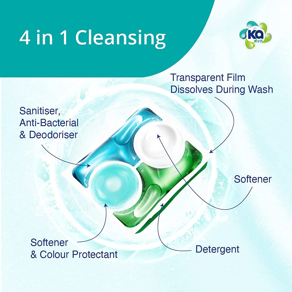 KA 4 in 1 PODS, 99.9% Anti-Bacterial Laundry Detergent, 48 Capsules ...